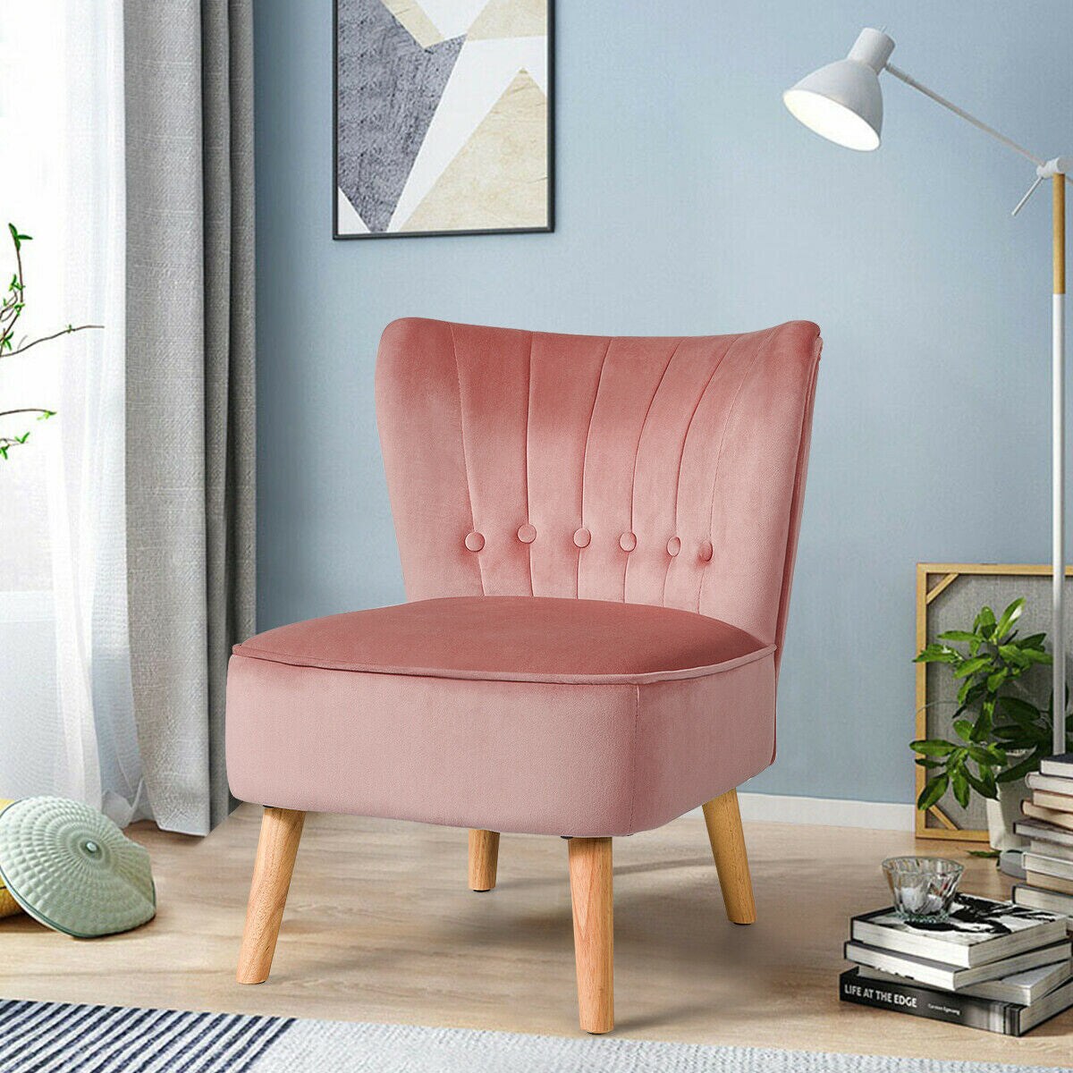 Boyel Living Pink Modern Velvet Accent Armless Chair with Button Tufted ...