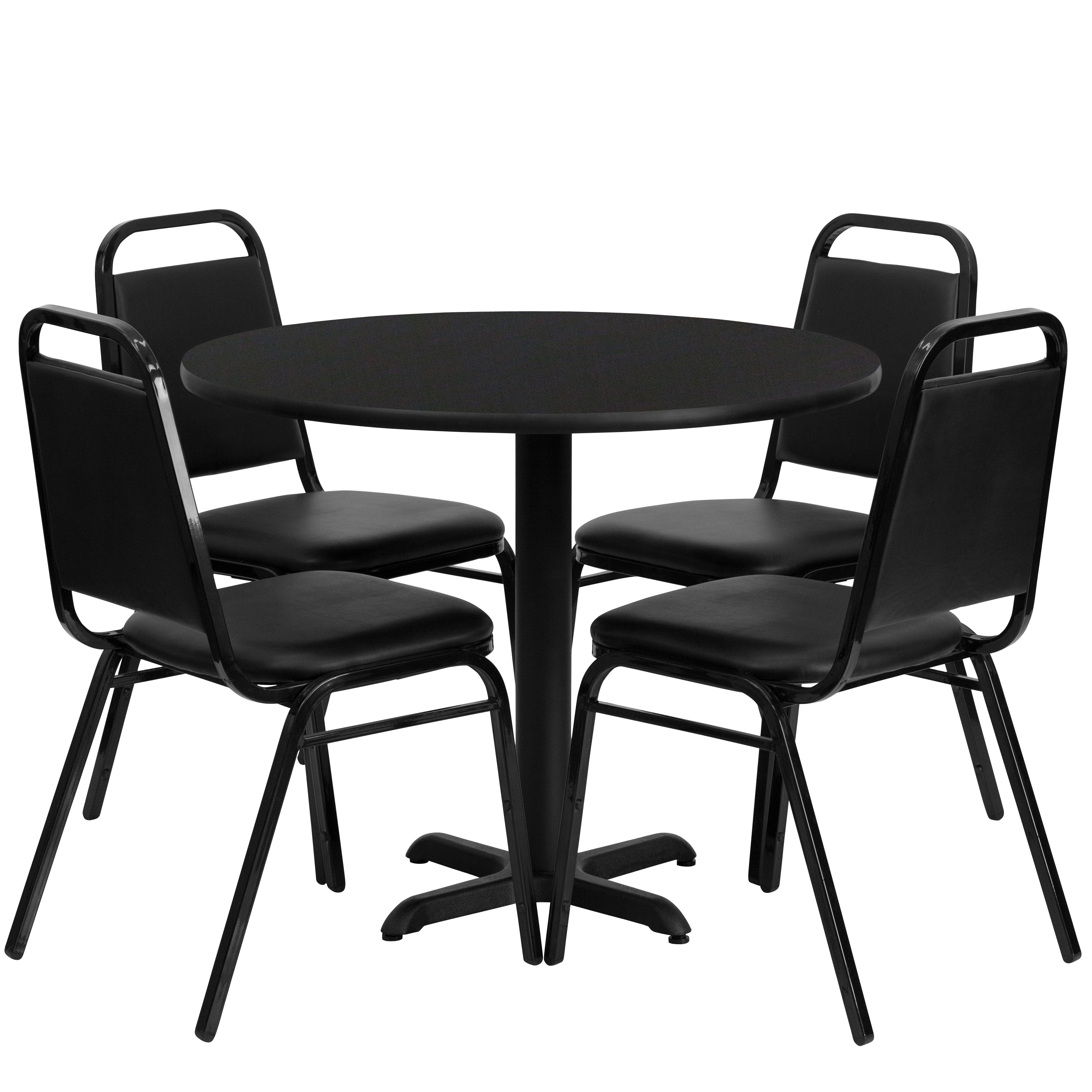Emma + Oliver 36-in RD Black Laminate Table Set-X-Base and 4 Black ...