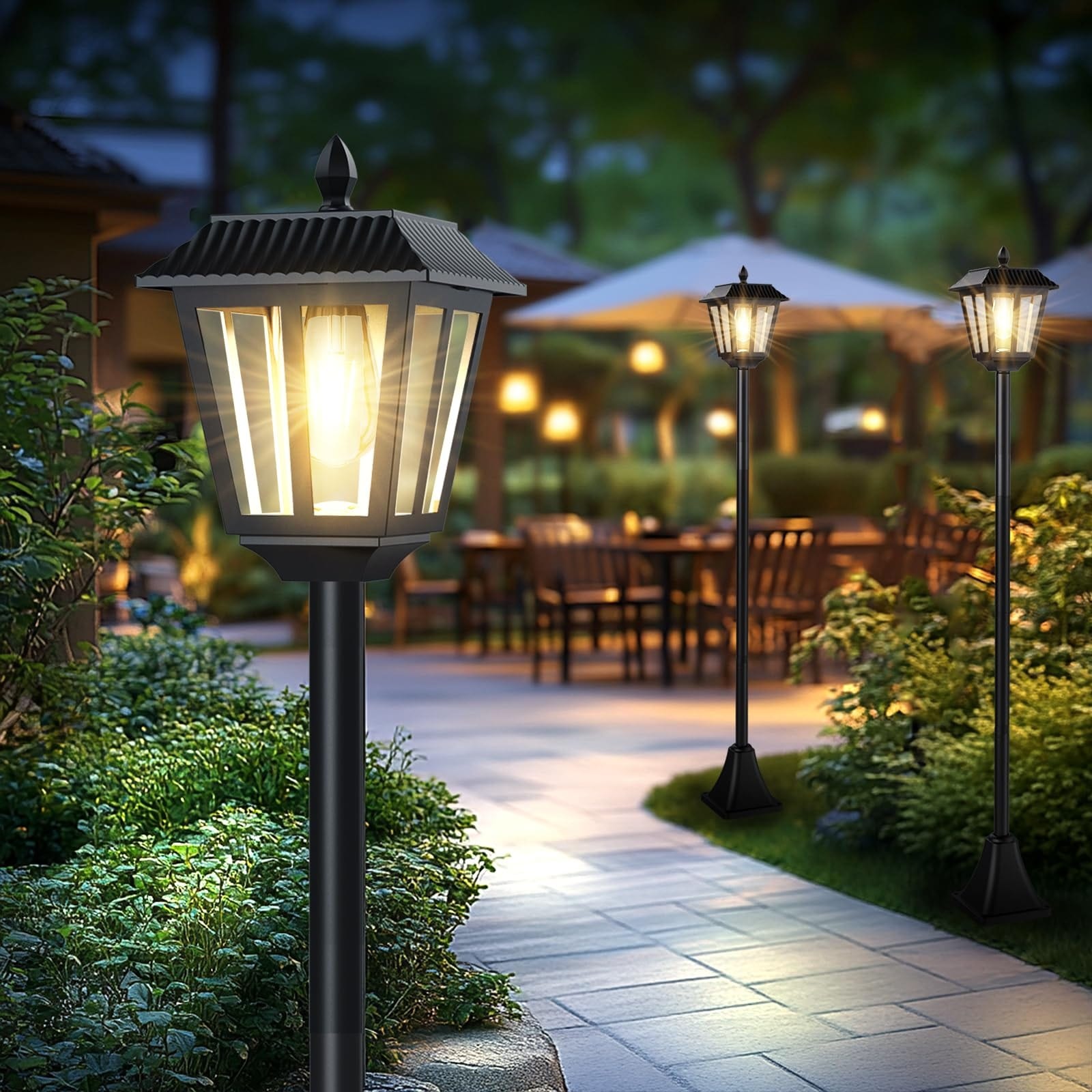 Lukvuzo 68 inch Solar Lamp Post Light 3000K Warm White IP45 Waterproof ...