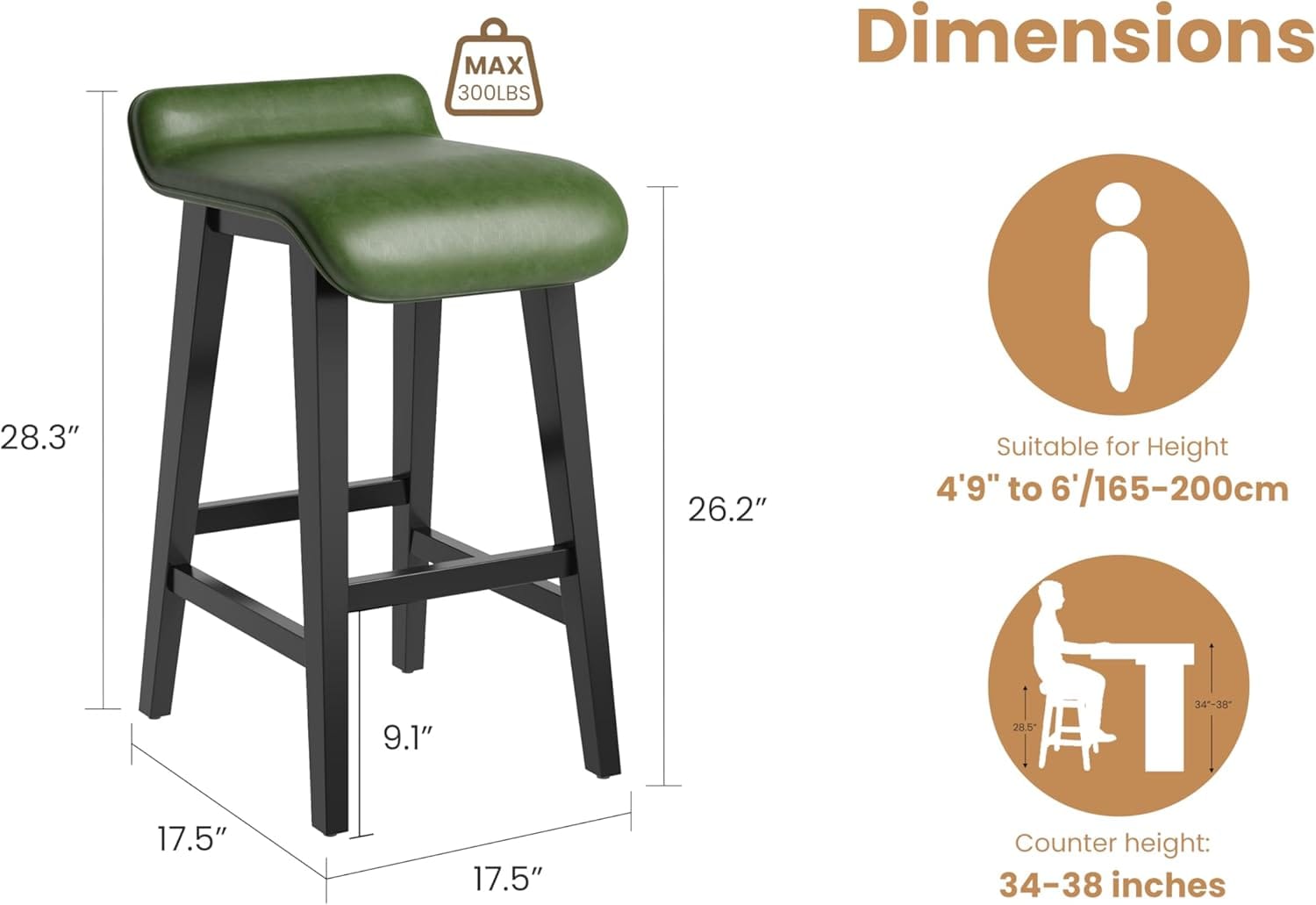 IdealHouse 26.2 in Counter Height Bar Stools Set of 2 with Low Back ...