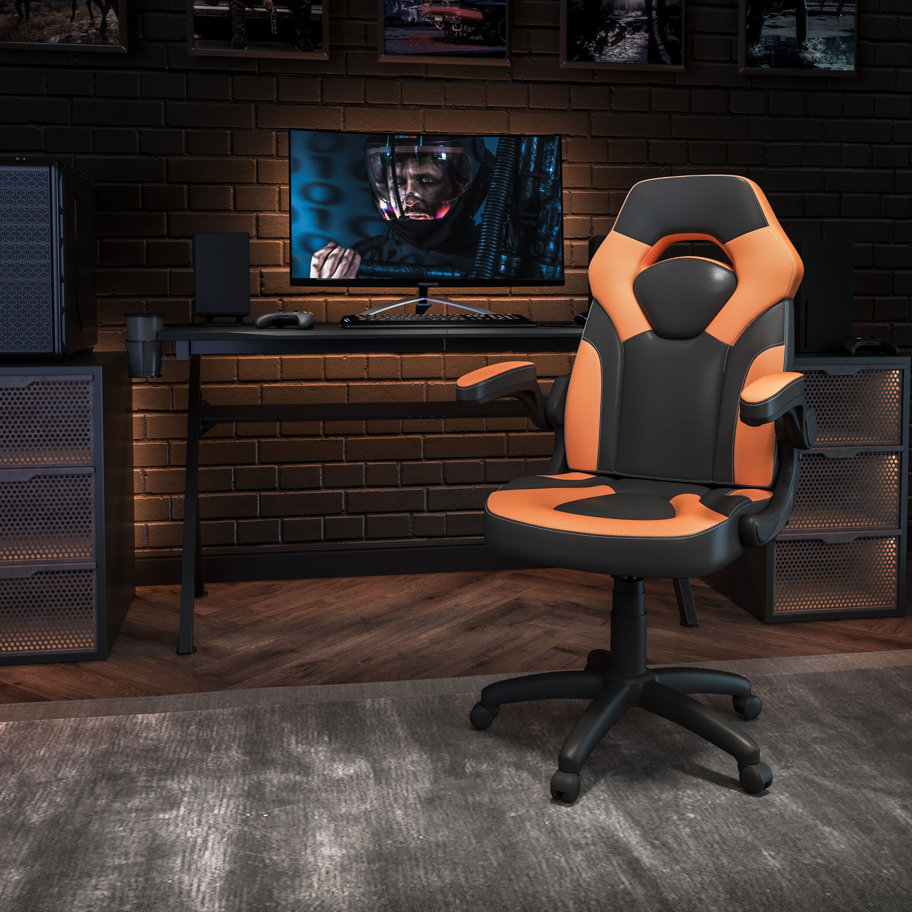 Emma + Oliver Z100 Gaming Racing PC Chair with Flip-up Arms; Orange ...