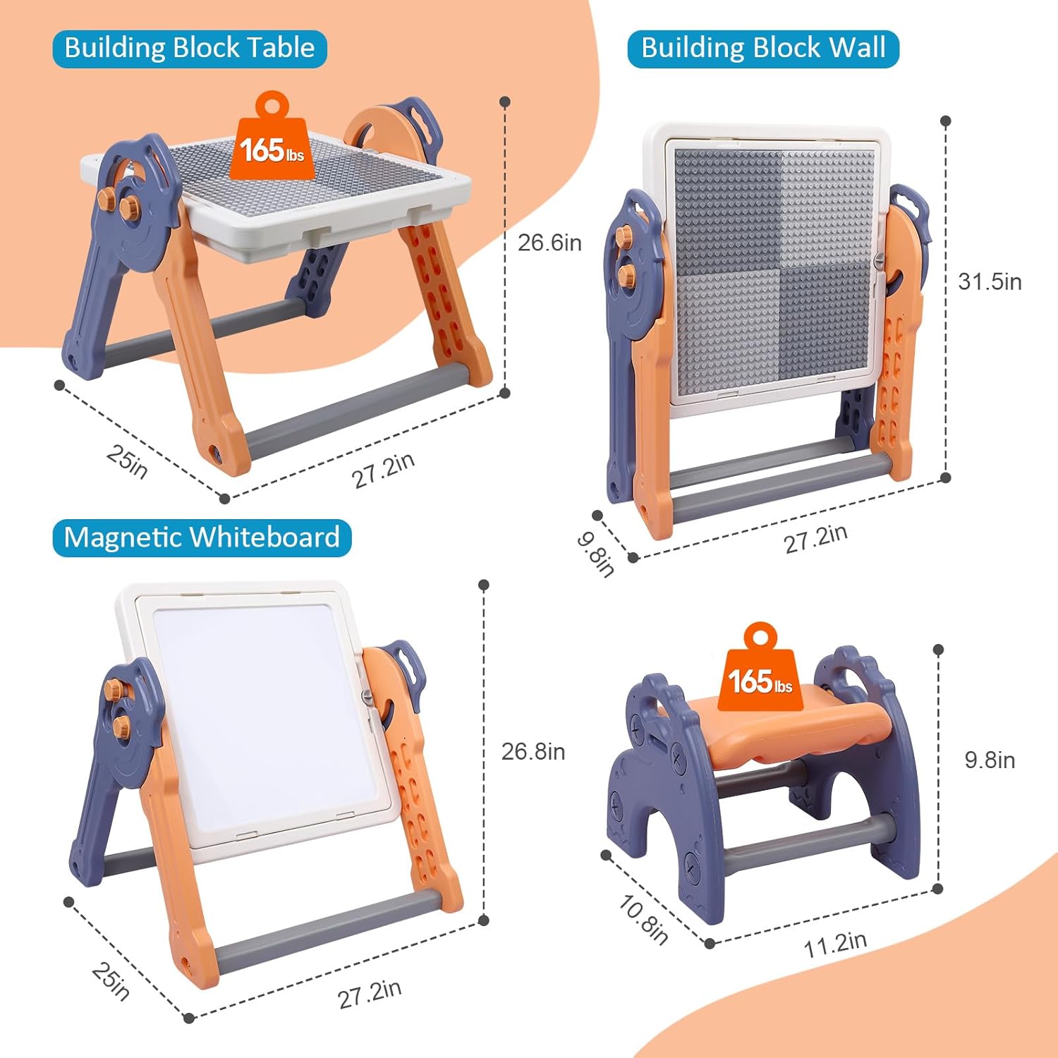 Der Rose 8 in 1 Foldable Kids Table and Chair Set Toddler Building ...