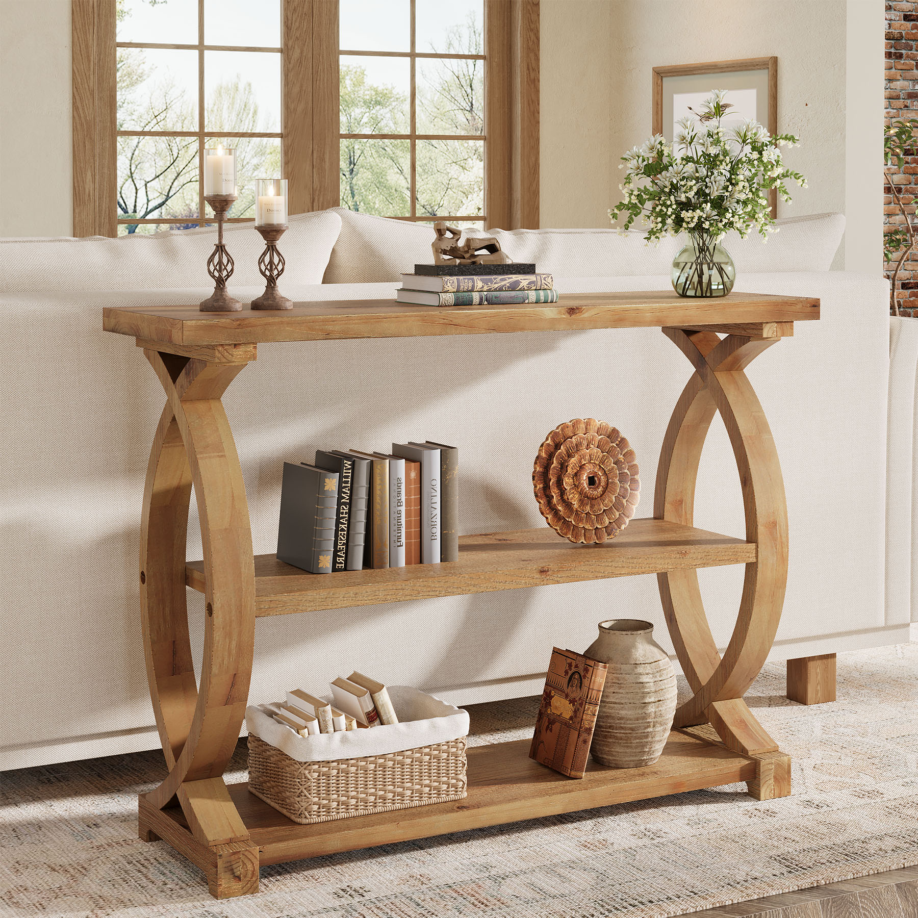 LITTLE TREE 41-Inch Solid Wood Console Table With 3-Tier Storage for ...