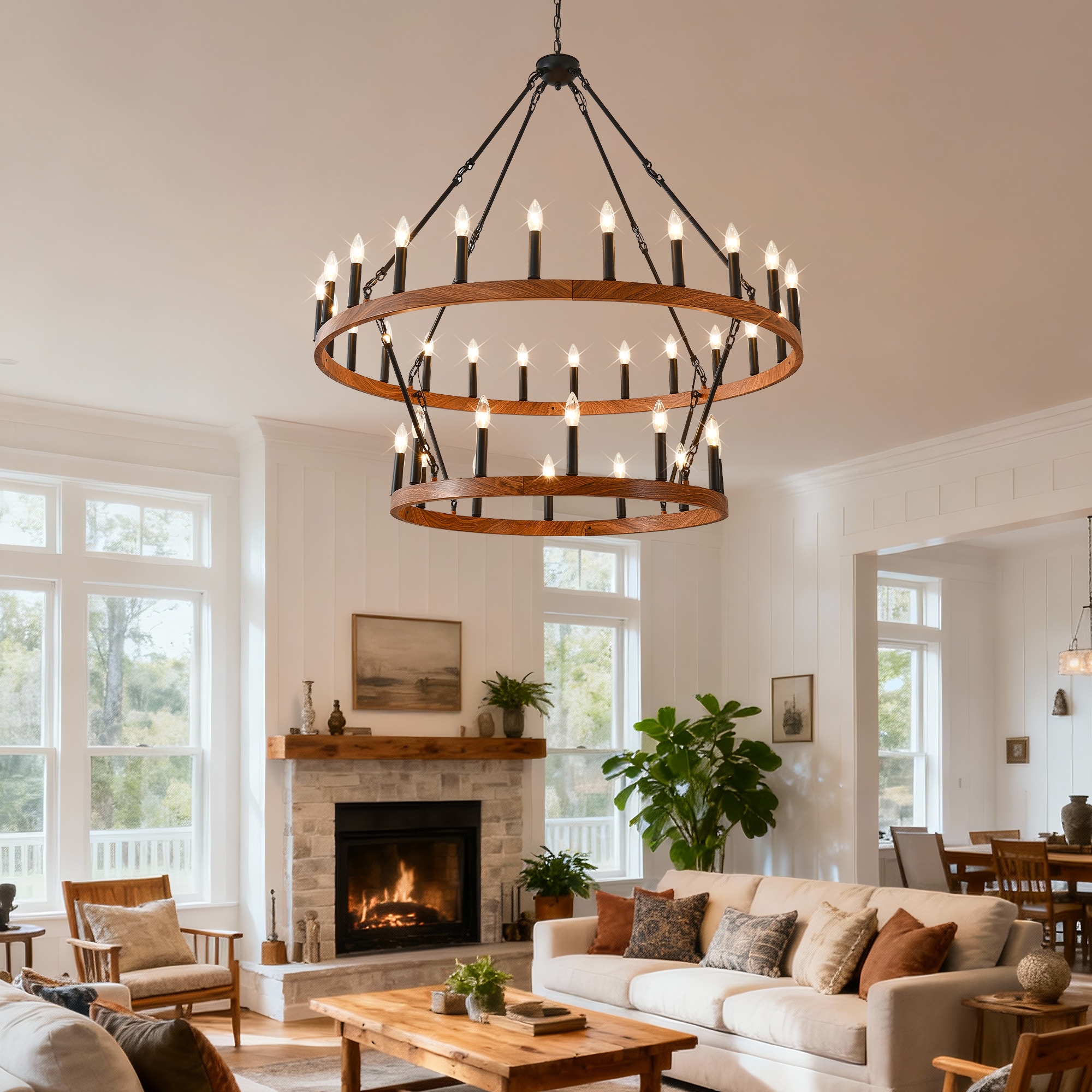 RCCFBHM 47-in Extra Large Matte Black Wagon Wheel Chandelier 36 Light 2 ...