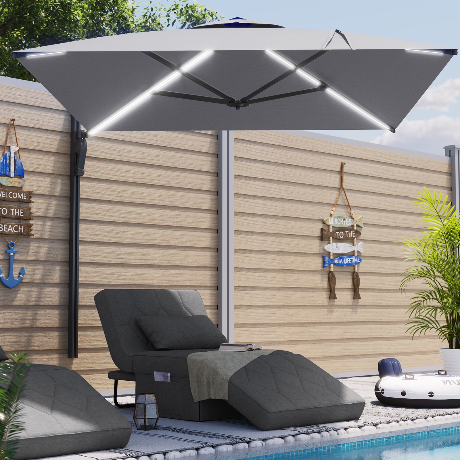 AECOJOY Solar LED Wall Mounted Outdoor Patio Umbrella in the Patio Umbrellas department at Lowes.com