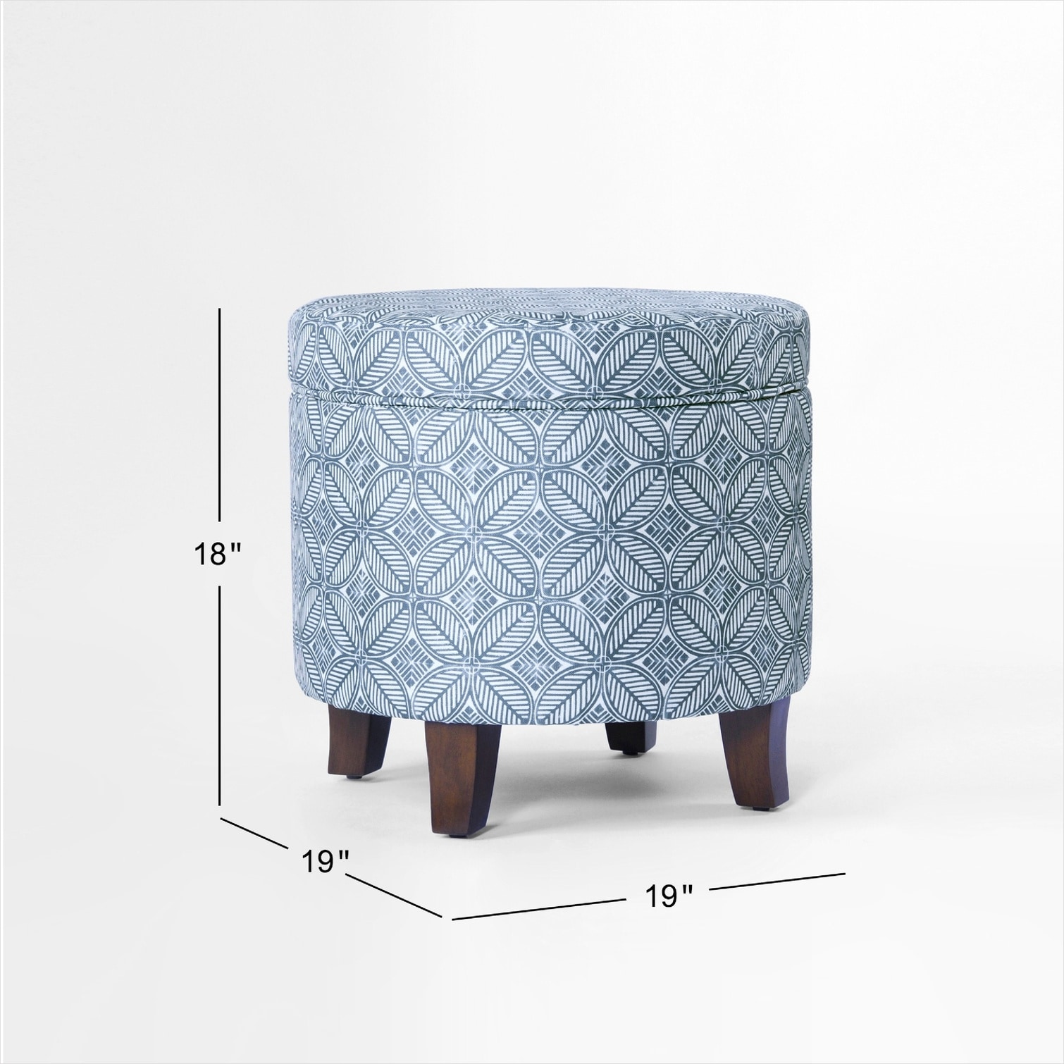 Watnature 19-Inch Round Storage Ottoman with Indigo Blue Pattern and ...