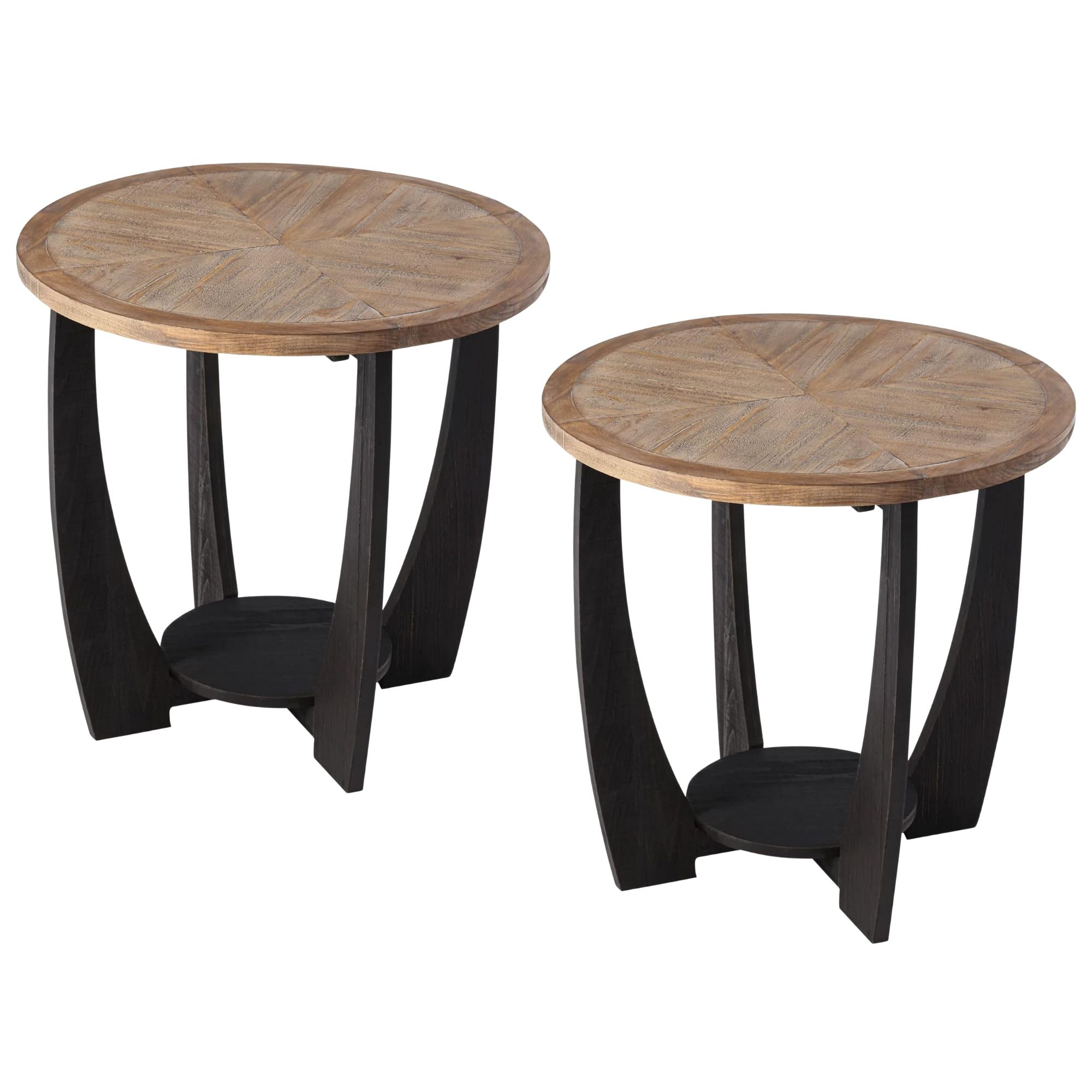 COZAYH Rustic Farmhouse Round End Table Storage Shelf for Living Room ...