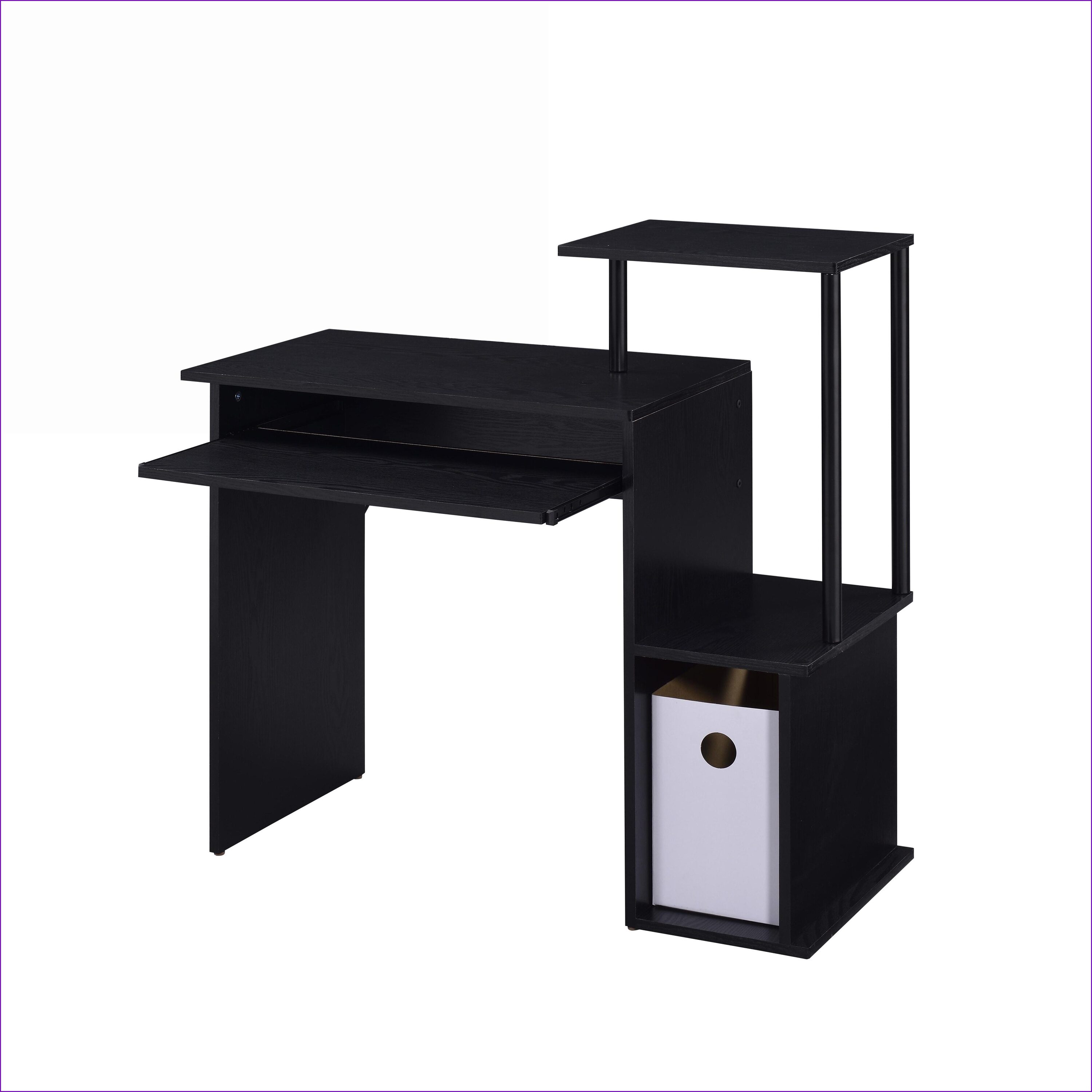 SunJet Desks 37.5inW Modern Black Computer Desk with Keyboard Tray Open ...