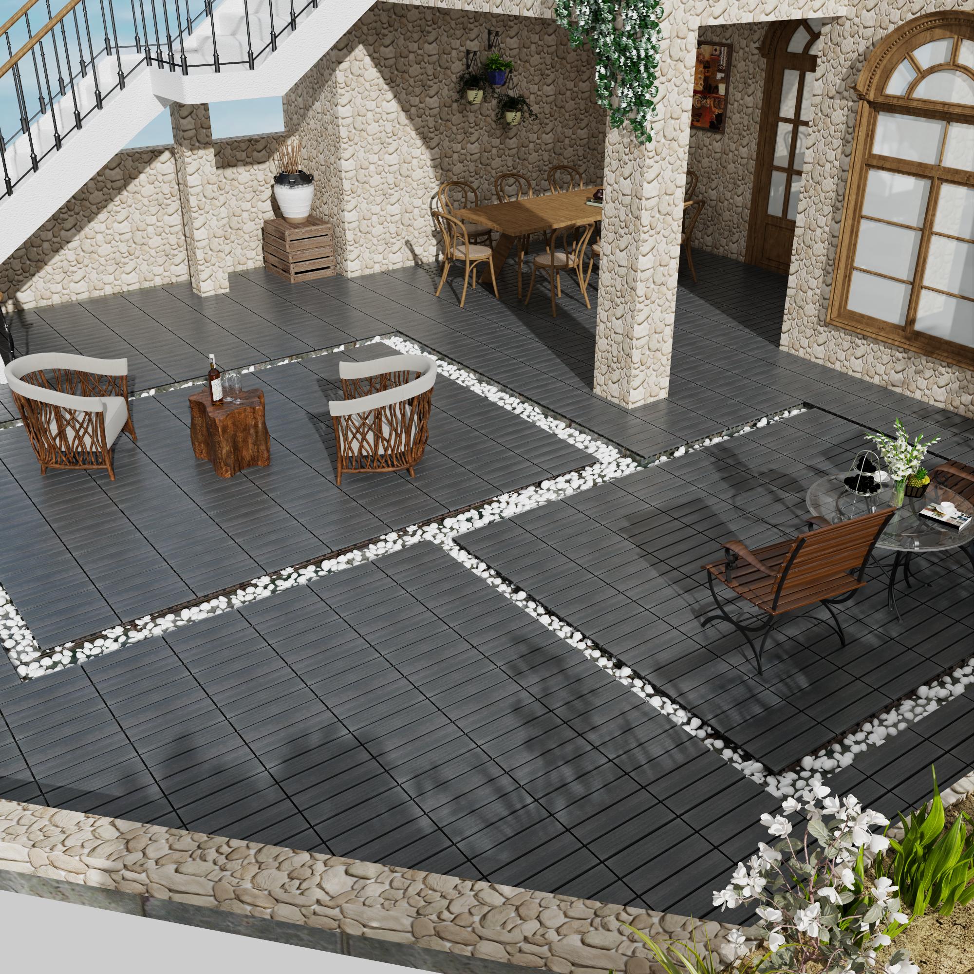 Bayfeve 11-Pack 12 x 12 Inch Dark Gray WPC Composite Interlocking Deck ...