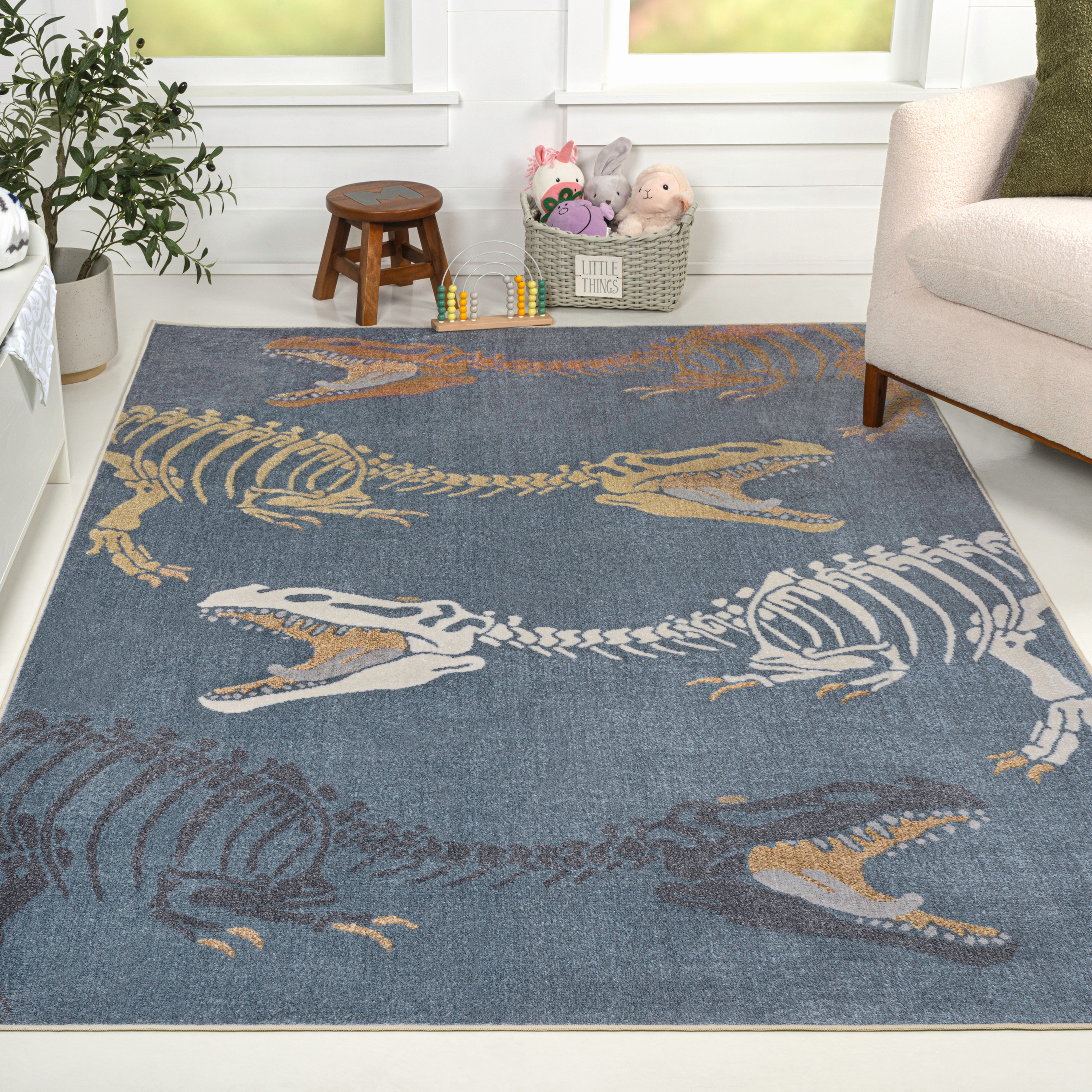 JONATHAN Y Kingdarr T-Rex Modern Kids Machine-Washable Navy/Multi 4 ft ...