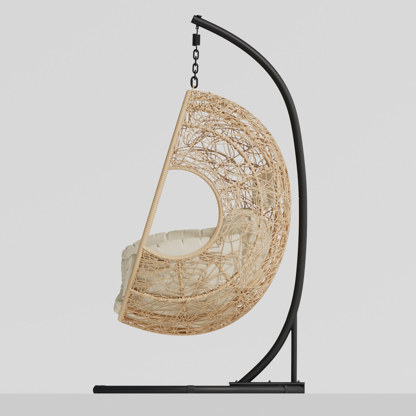 Dimakai Wicker Beige Metal Frame Hanging Egg Chair with Beige Cushioned ...