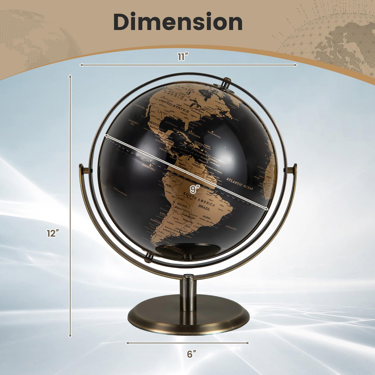 Costway 9-Inch Metallic Black World Globe 720° Rotating Earth Globe ...