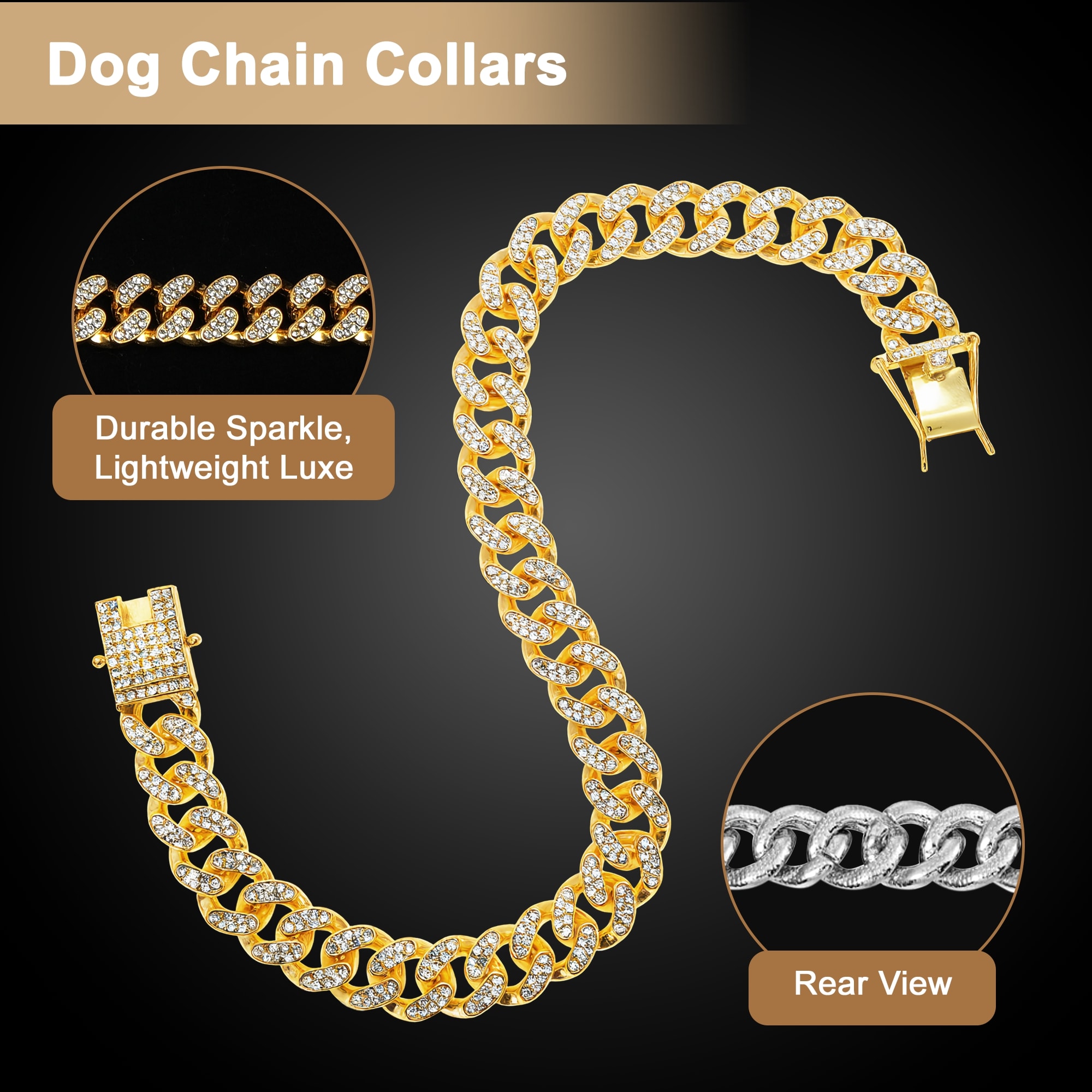 Unique Bargains Dog Chain Durable Rhinestone Dog Necklace Cuban Link ...