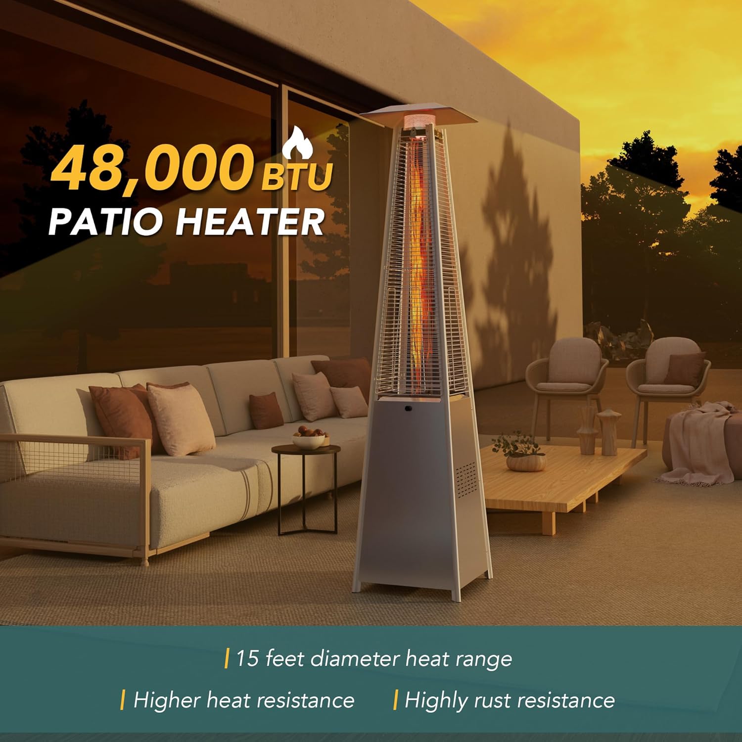 Patio Heater 48000 BTU Pyramid Flame Patio Outdoor Heater with Cover ...