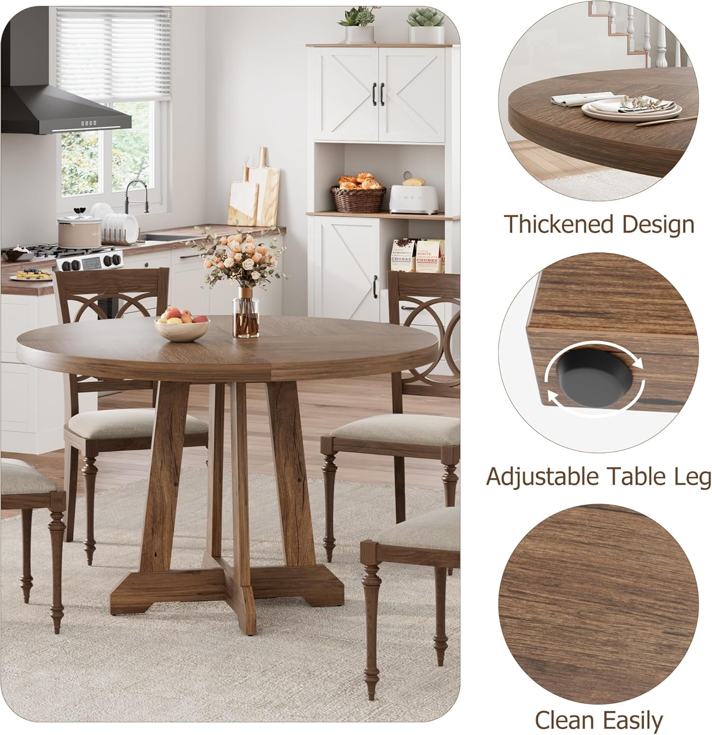Garvee 47 Inch Round Dining Table for 4 to 6 People- Farmhouse Wooden ...