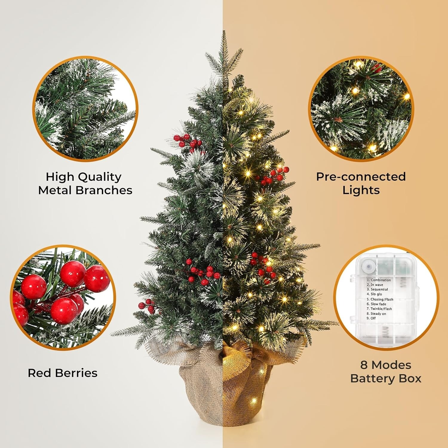 Qeetex 1PCS 3ft Imitation Fiber Optic Light Christmas Tree with 78 LED ...