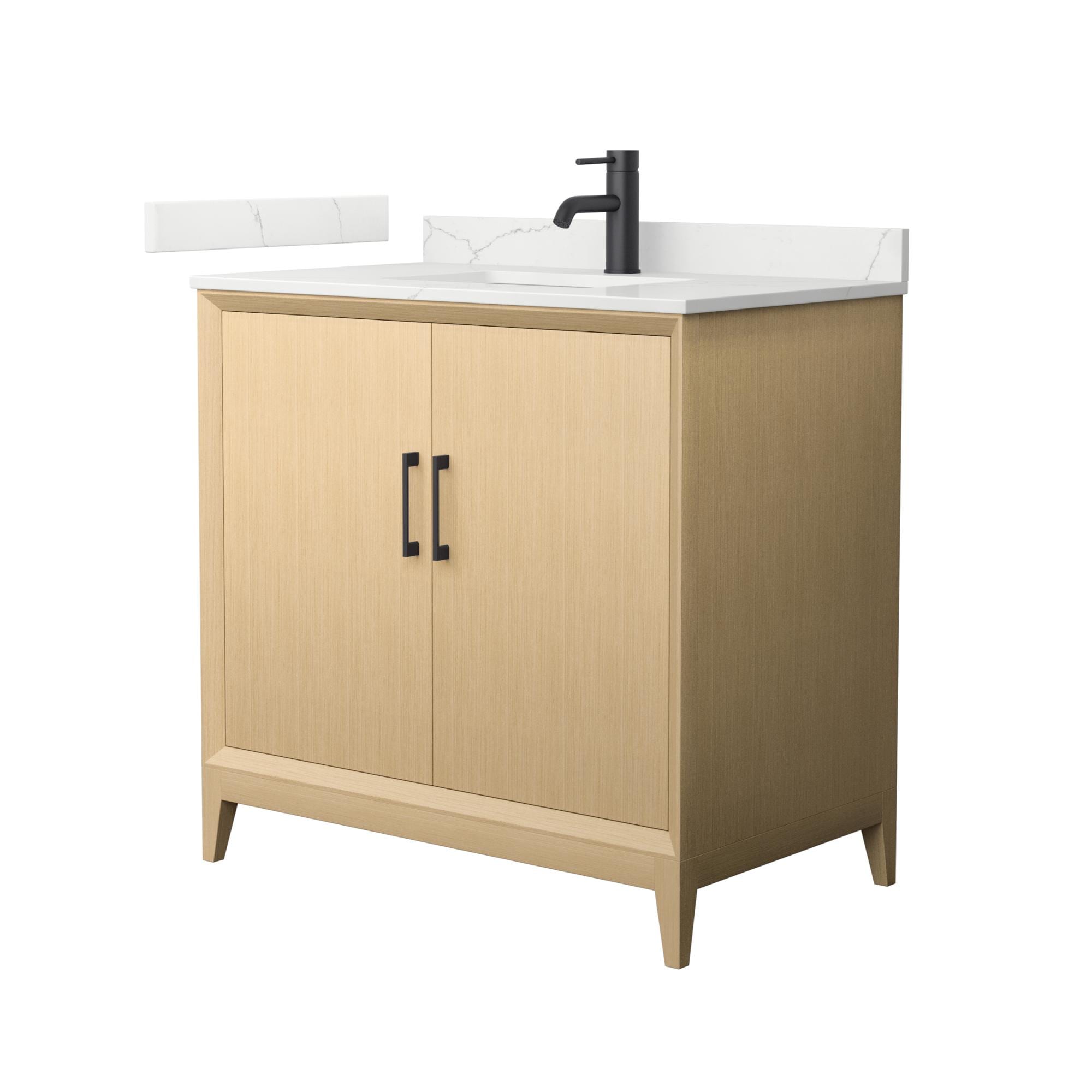 Wyndham Collection Janna 36-in White Oak with Matte Black Trim ...