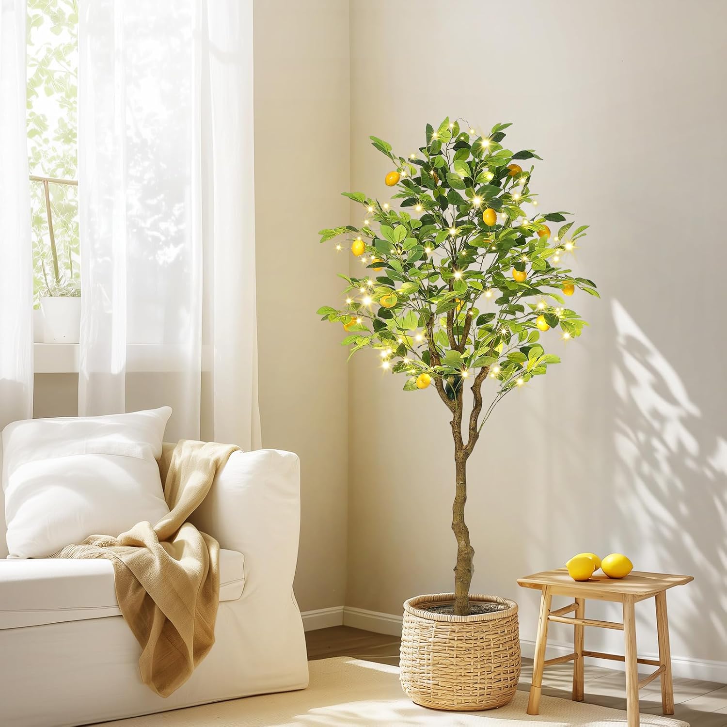 Garvee 5 ft Artificial Lemon Tree Indoor Pre Potted Faux Lemon Tree ...