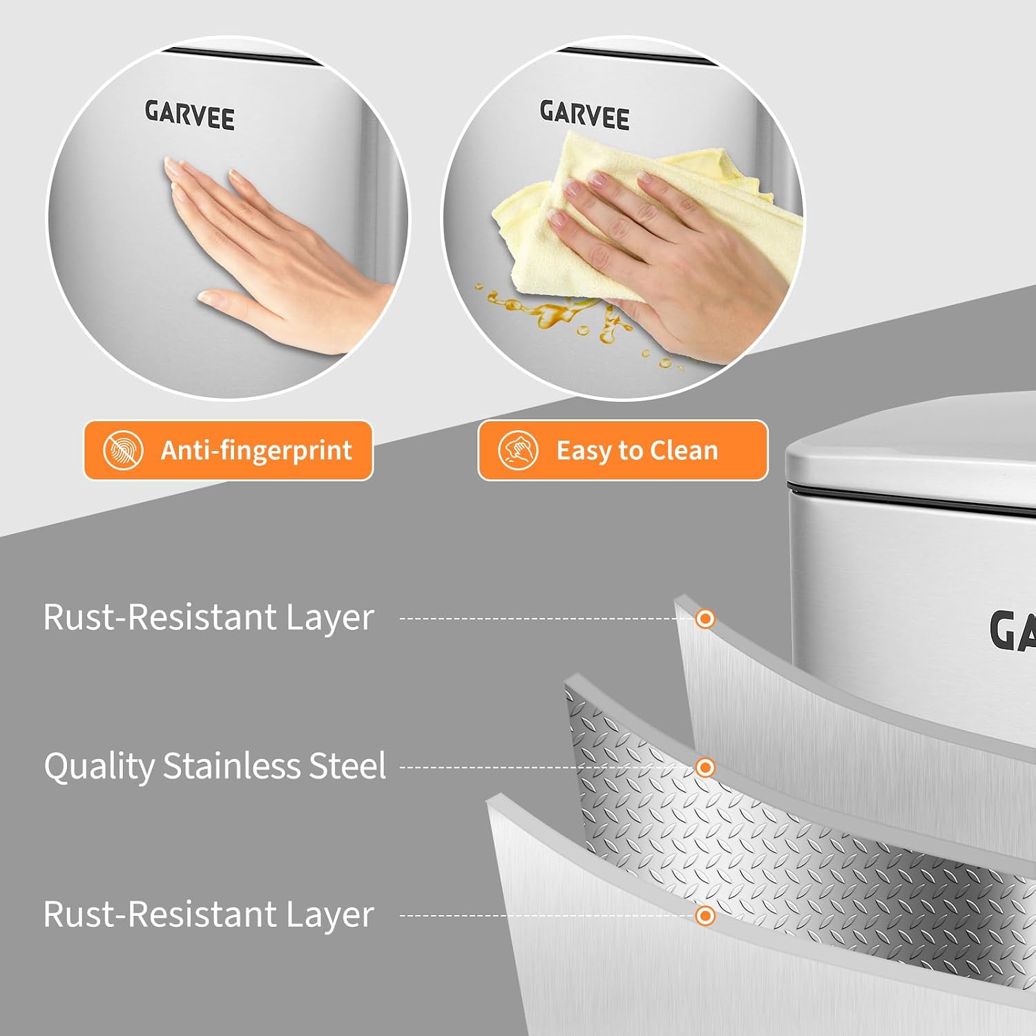 GAOMON 13 Gallon Stainless Steel Step Trash Can - Soft Close Kitchen ...