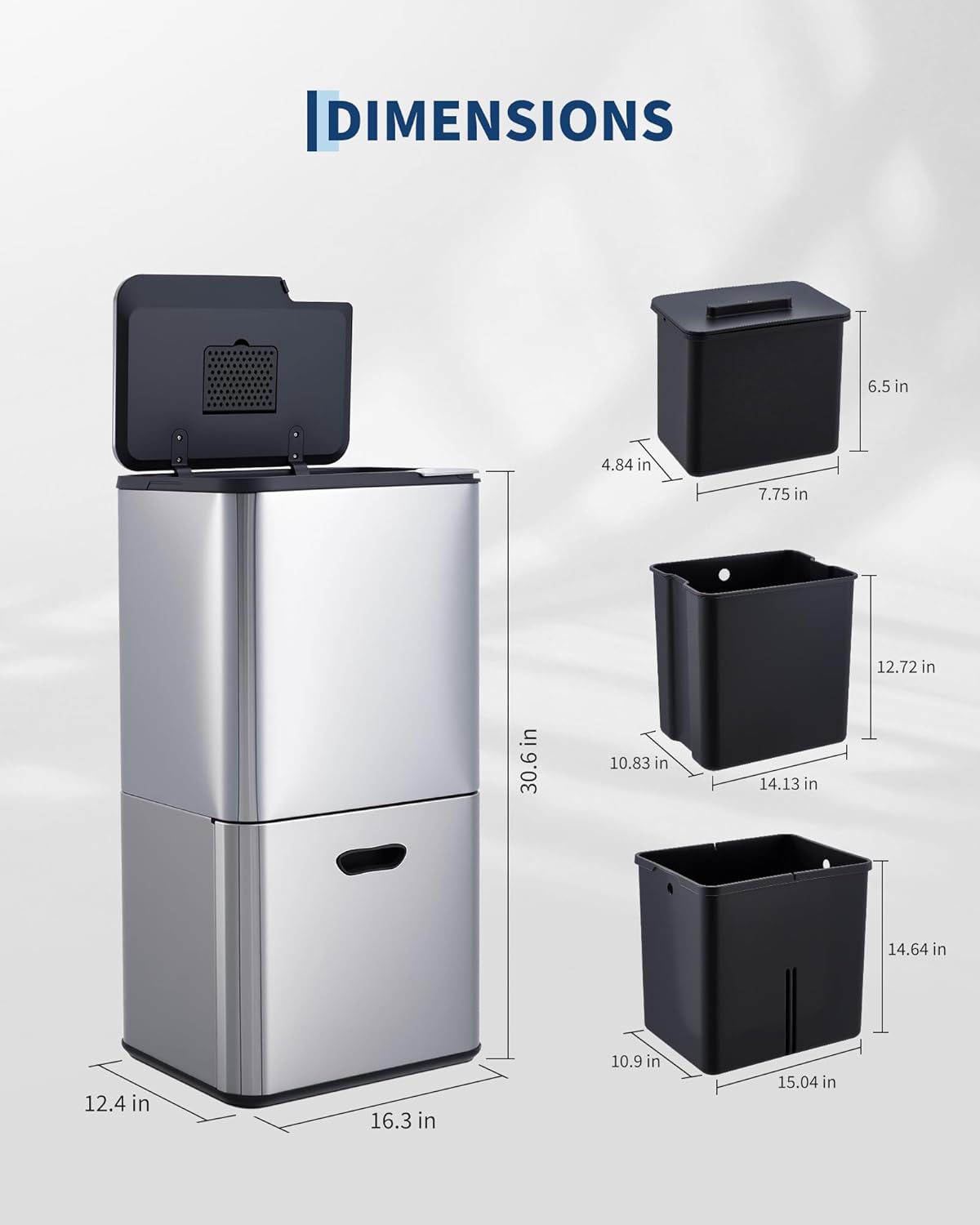 Garvee 16 Gal Dual Trash Can for Kitchen 2 Compartment Garbage Can with ...