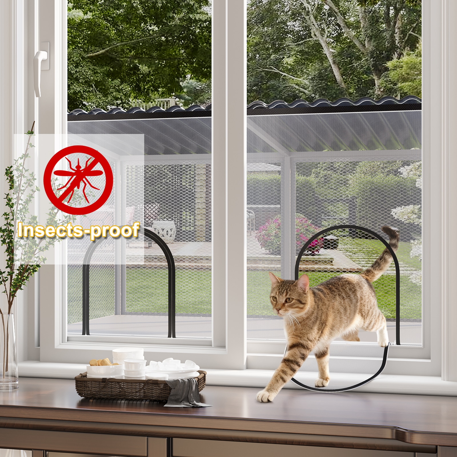 LOVMOR Metal Window Catio Waterproof Roof Cat Perch with Insect Net ...