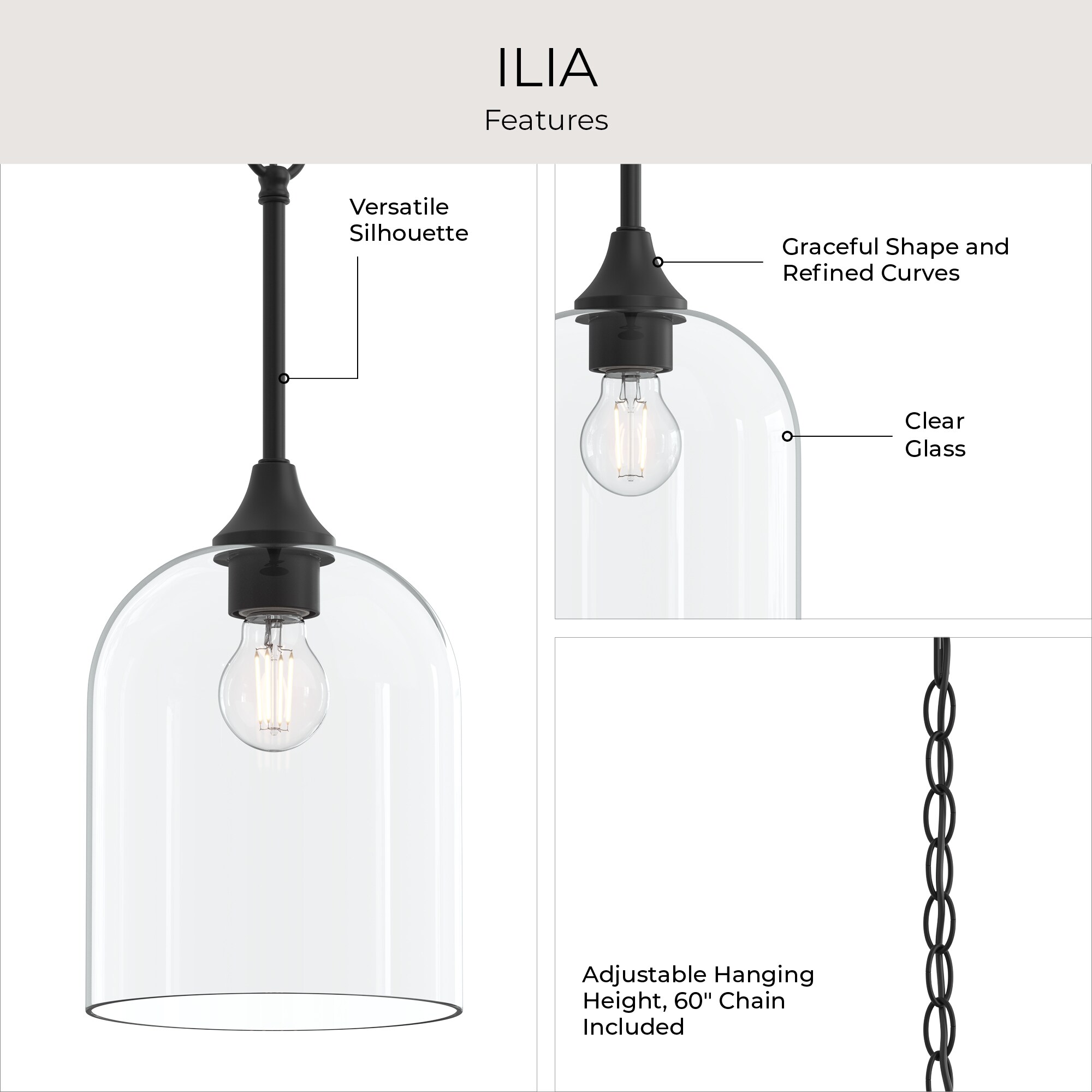 Progress Lighting Ilia 1 -Light Matte Black Traditional Clear glass ...