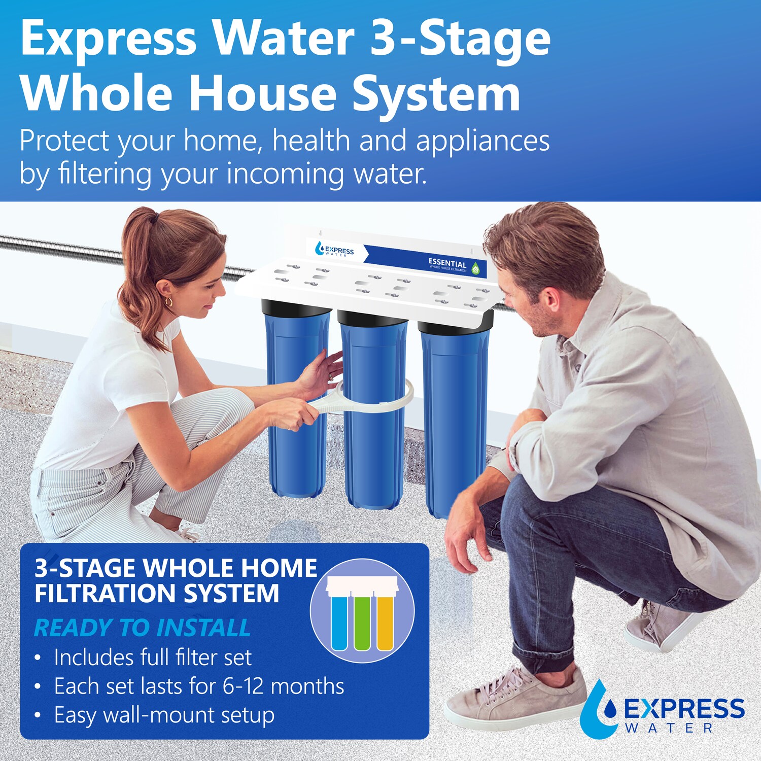 Express Water WH-300RS-CGS Triple-stage 15-GPM Carbon Block Soft Water ...