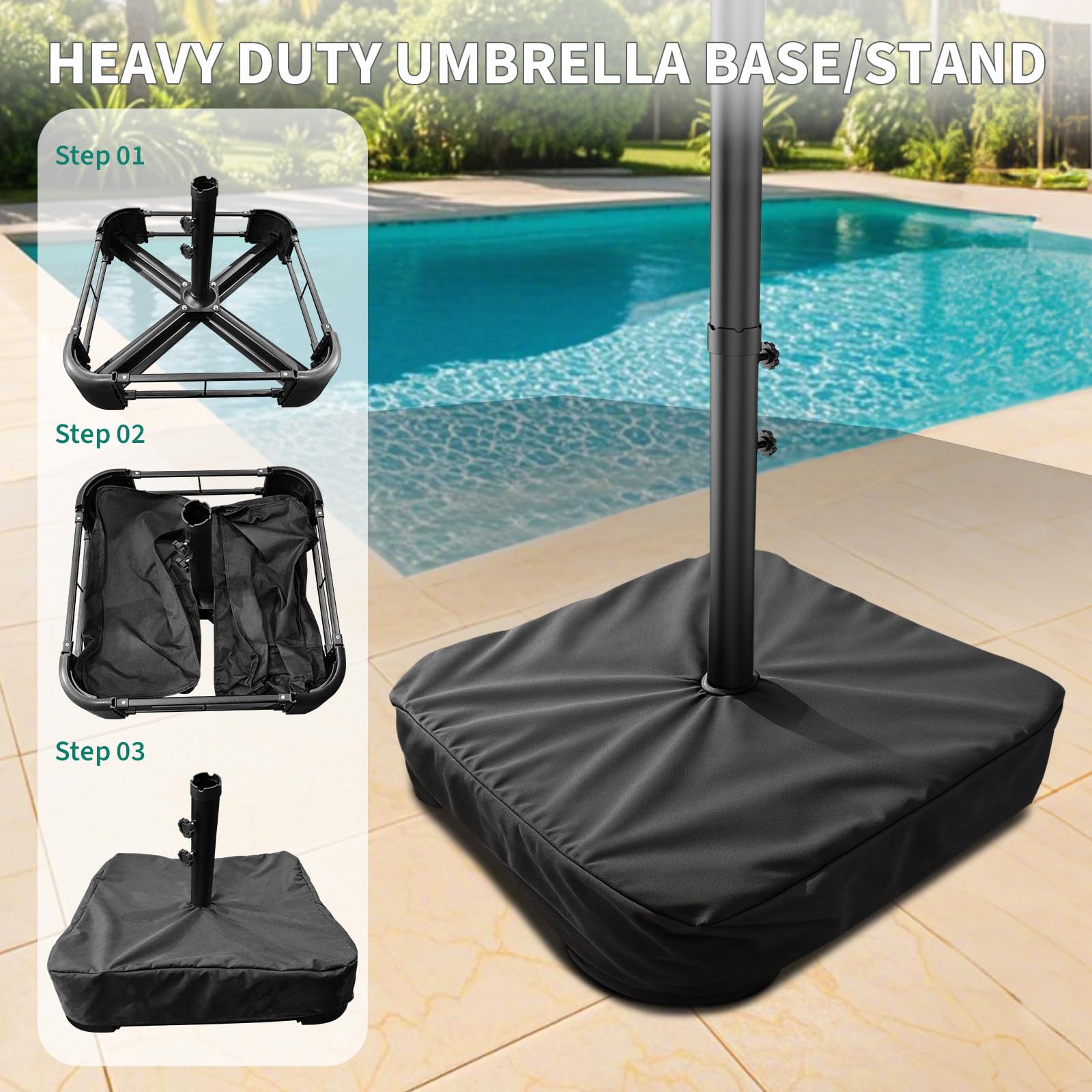GarveeLife 15FT Patio Umbrella with Base Double Sided Rectangular ...