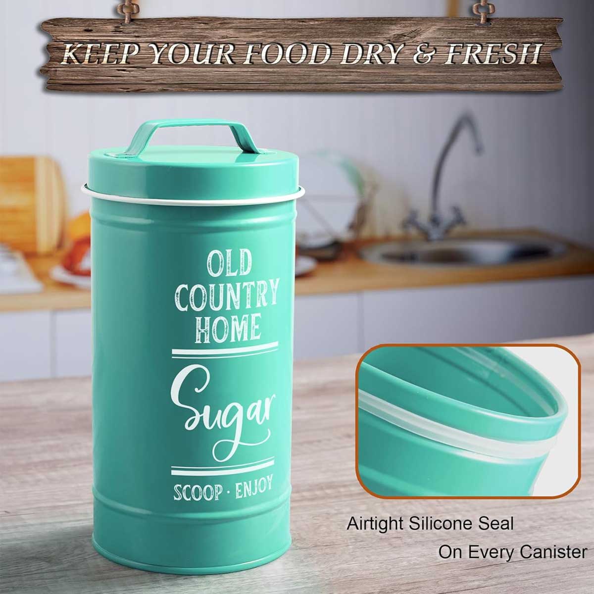 Aoibox Teal Kitchen Canisters Set of 4 Airtight Storage Containers for ...