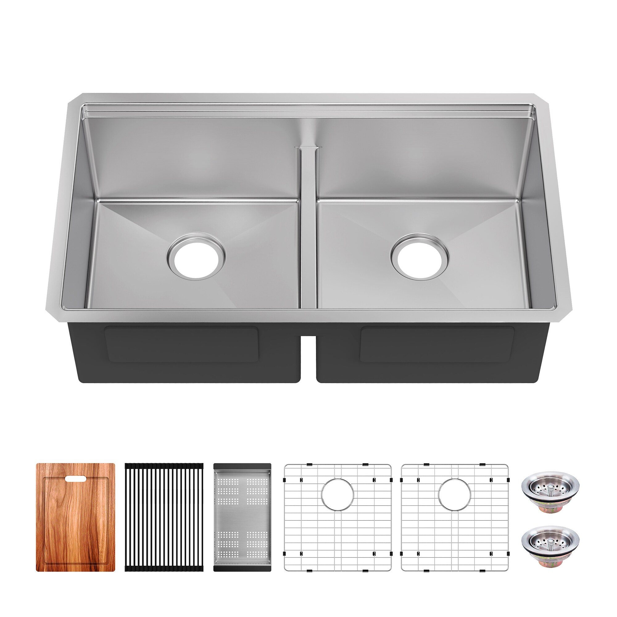 allen + roth Undermount 33-in x 19-in Stainless steel Double equal bowl ...