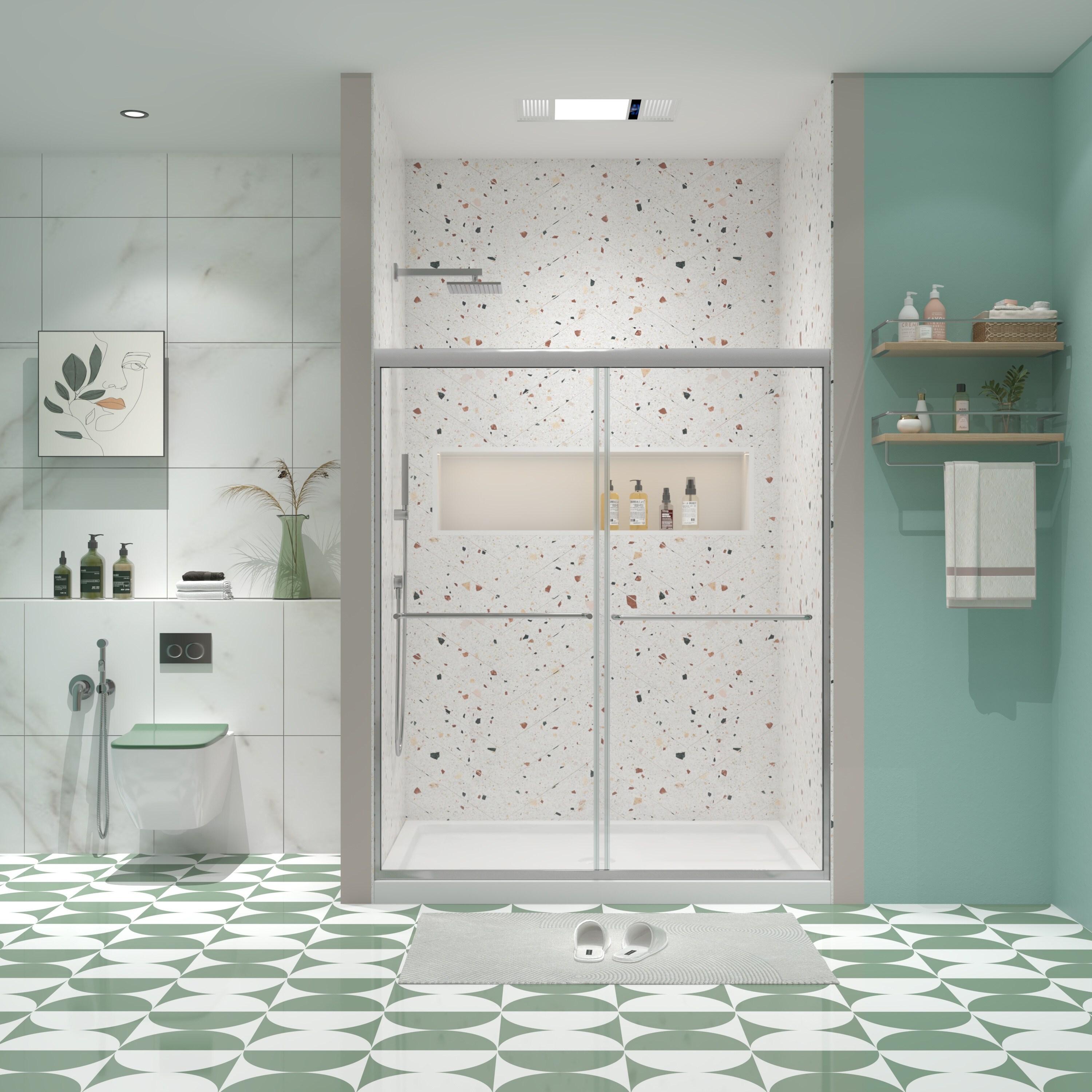 LIVACA 56 to 60 inch x 70 inch Chrome Aluminium Alloy Bypass Shower ...