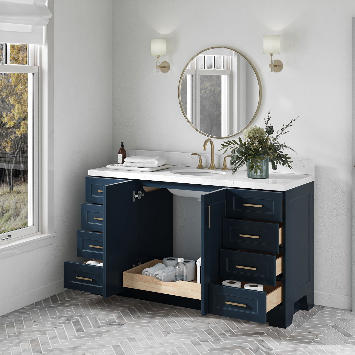 ARIEL Taylor 60-in Midnight Blue Undermount Single Sink Bathroom Vanity ...