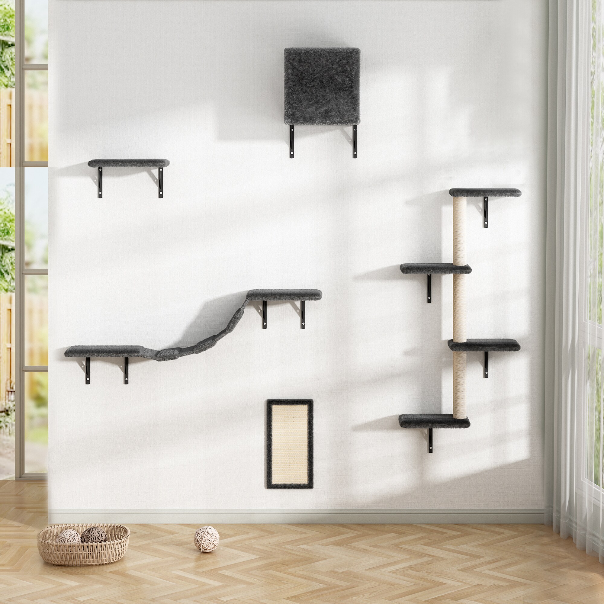 LOVMOR 5 Pcs Multi-Level Wall-Mounted Indoor Cat Tree Furniture with ...