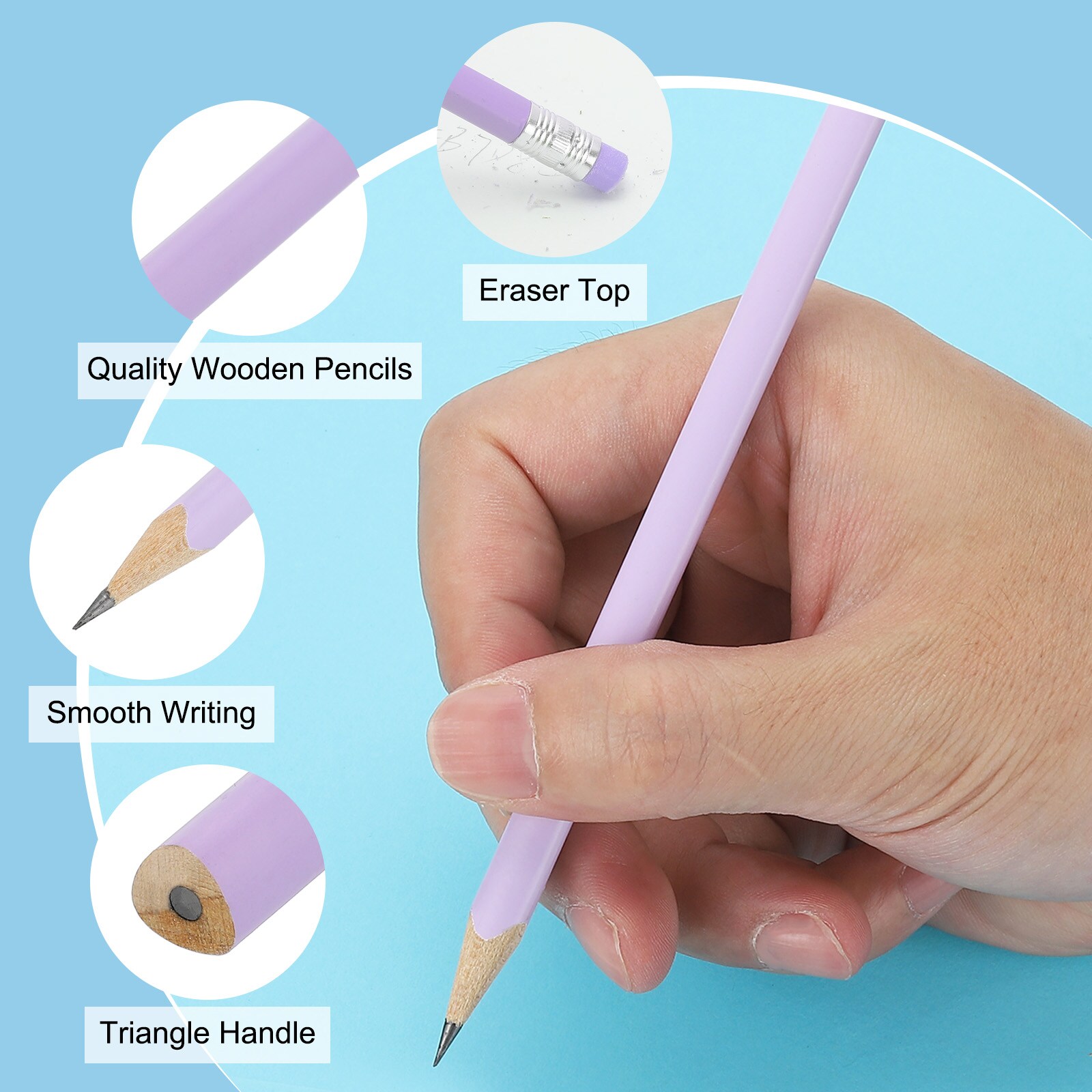 Unique Bargains Round Pencils 12pcs Triangle HB Graphite Pencil ...