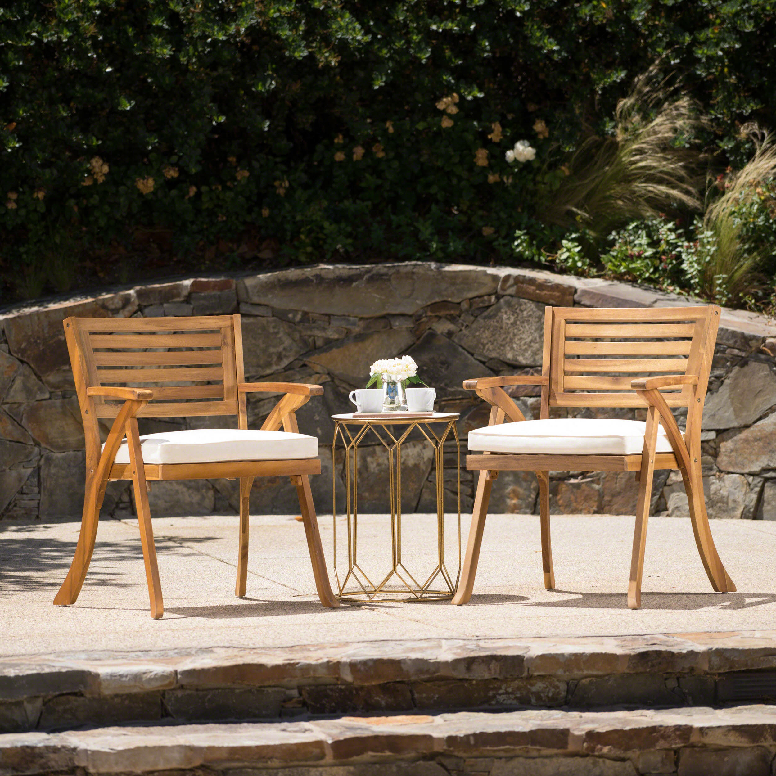 AHIOU HOME Evelyn Set of 2 Teak Wood Frame Stationary Dining Chair with ...
