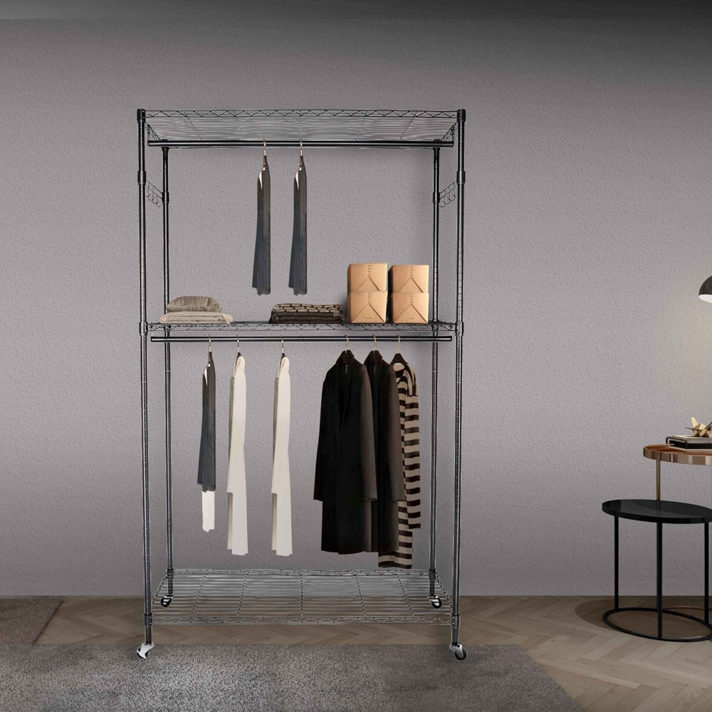 ROSMENA 2 Tiers Rod Closet Organizer Garment Rack Clothes Storage ...