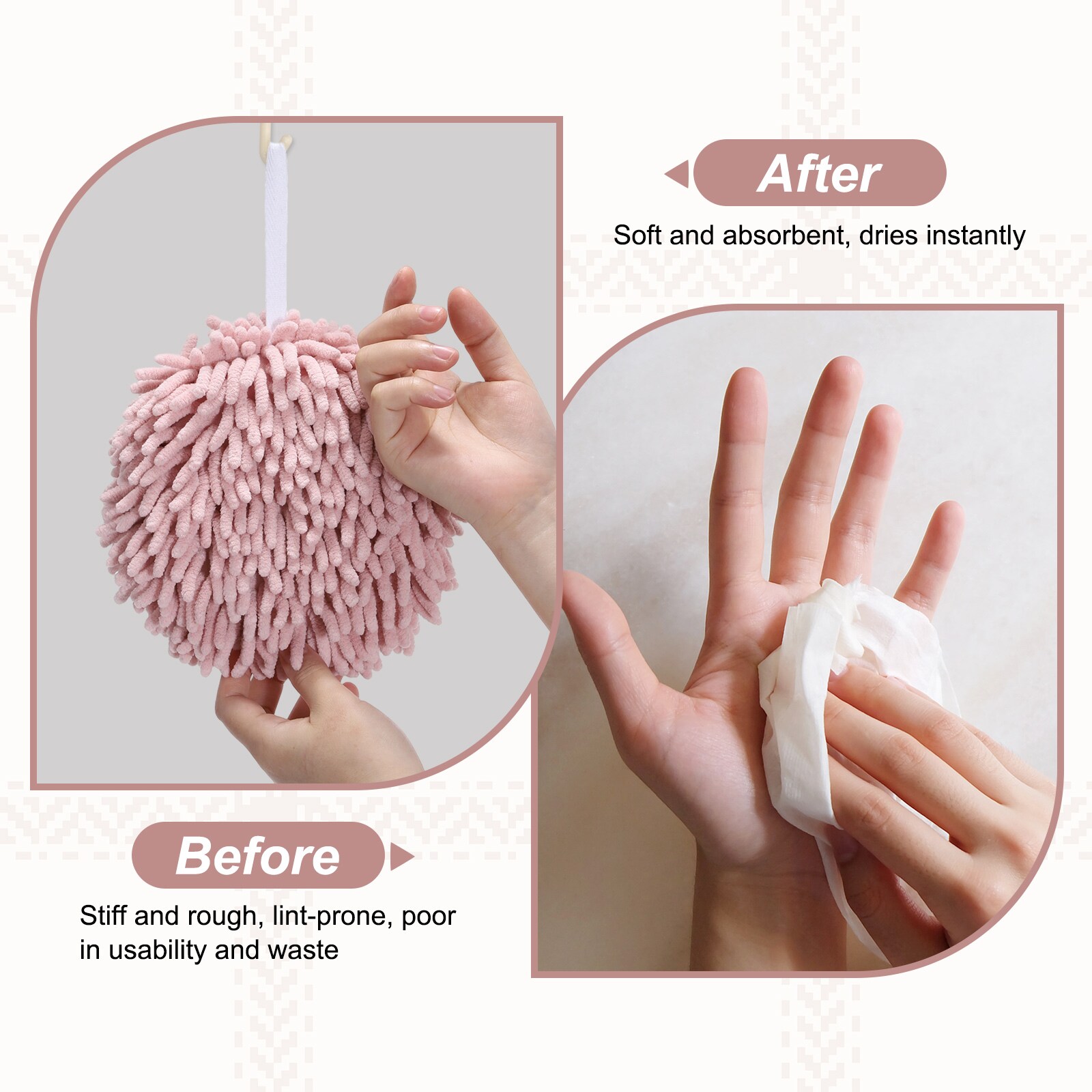 Unique Bargains Fuzzy Ball Hand Towel Soft Absorbent Chenille Hand ...