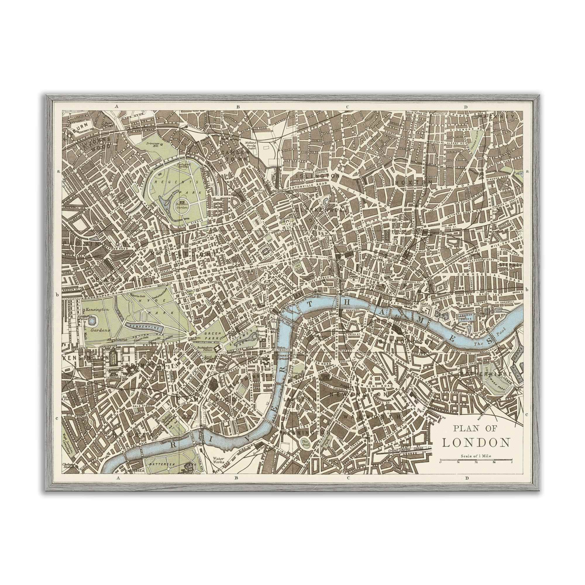 Stupell Industries Vintage Blueprint Plant of London Gray Framed Giclee ...