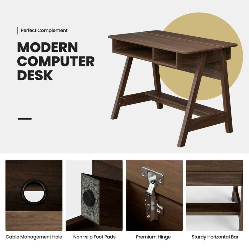 Choco Moon Mid Century Writing Desk with Storage Cubes and Hidden ...