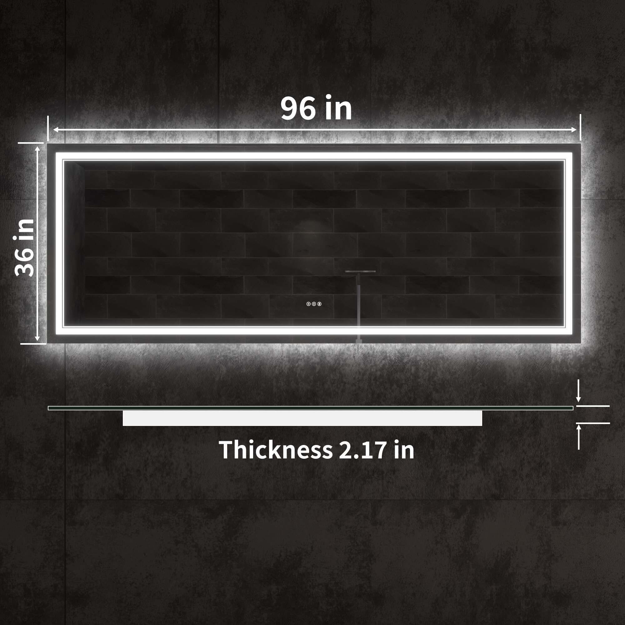 ExBrite 71-in x 36-in Frameless Rectangle Dimmable Lighted Fog Free ...