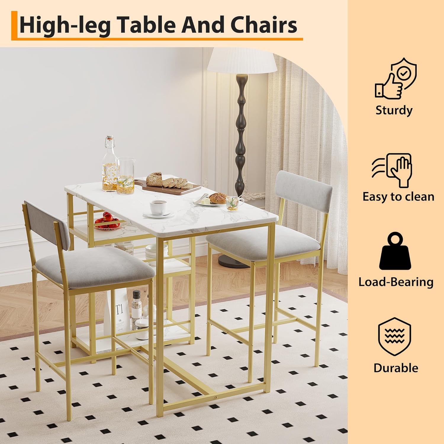 IdealHouse 2 Seater Dining Table and Chairs Set Kitchen Breakfast Bar ...