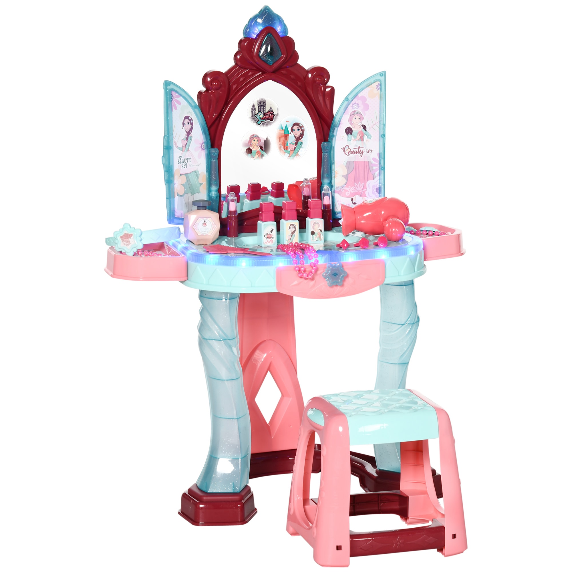 Qaba Kids Vanity Makeup Table Set with Chair and Piece Collection ...