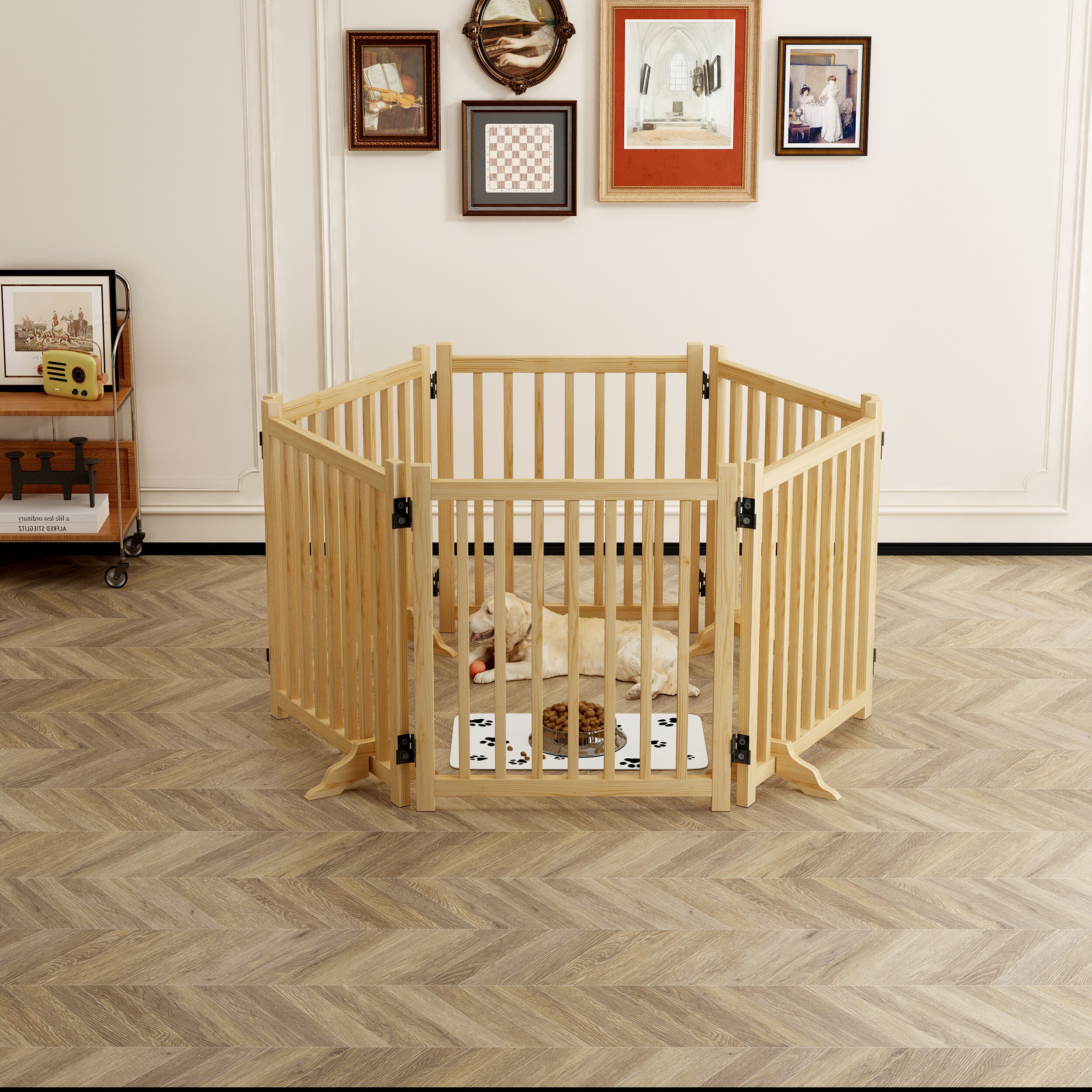 LUXEYARD 6 Panel Wooden Freestanding Dog Gates for The HouseDog Gates ...