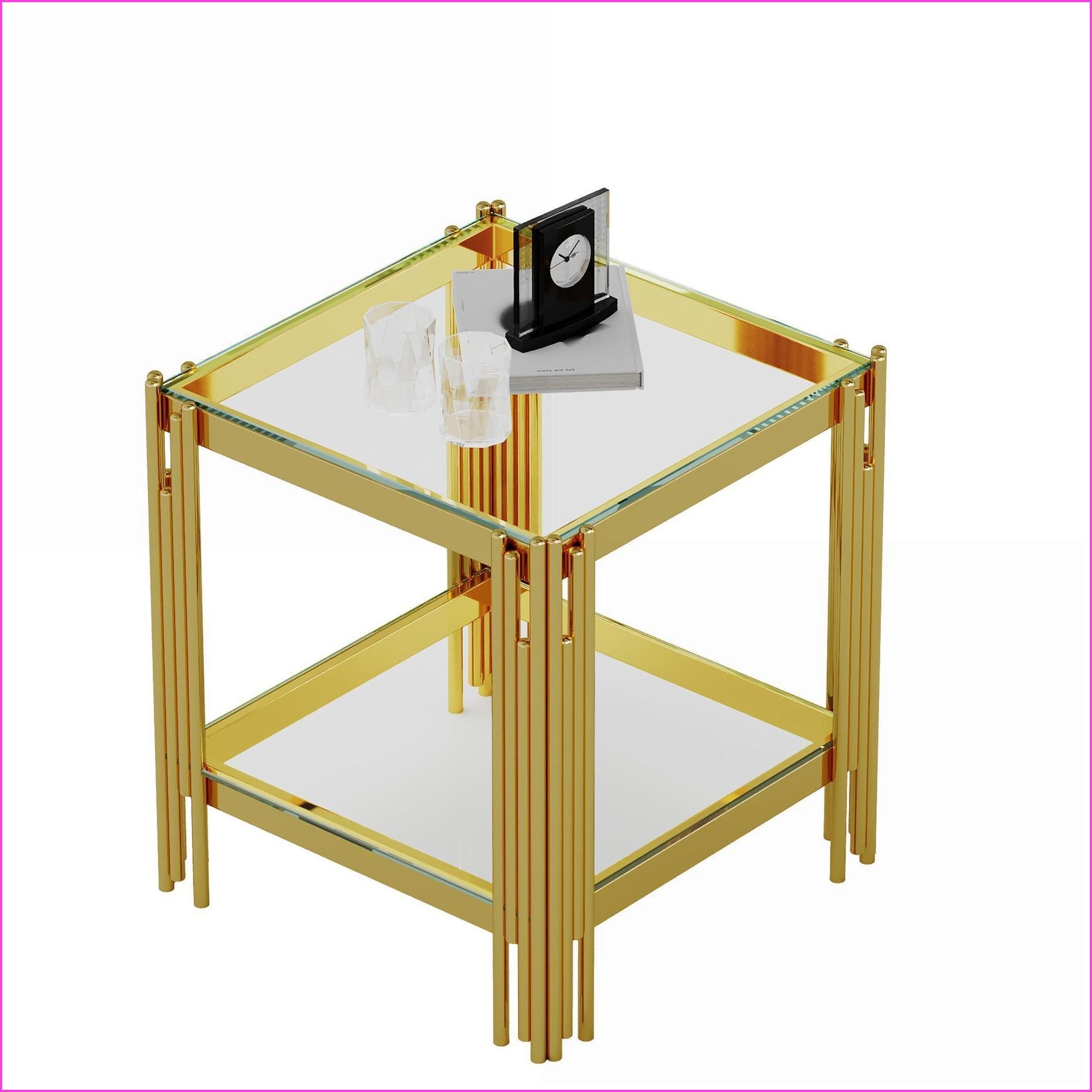 Watnature Two Tier Tempered Glass Coffee Table with Stainless Steel ...
