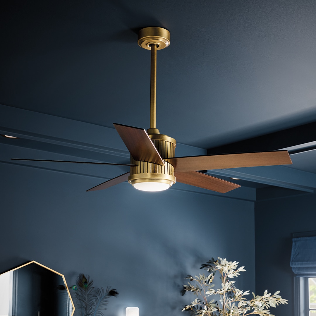Kichler Brahm 48-in Natural Brass with Walnut Blades Integrated LED ...