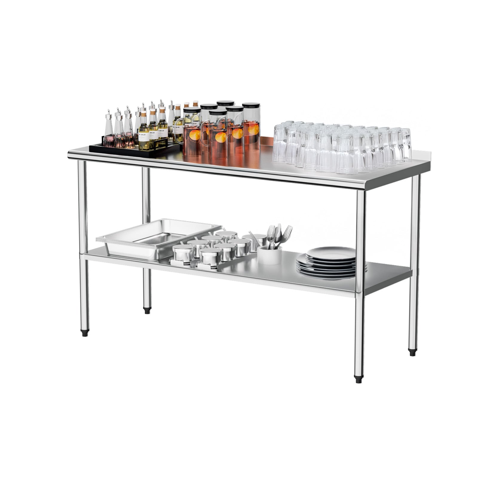 ROVSUN 60W x 24D Stainless Steel Table with Adjustable UnderShelf and ...
