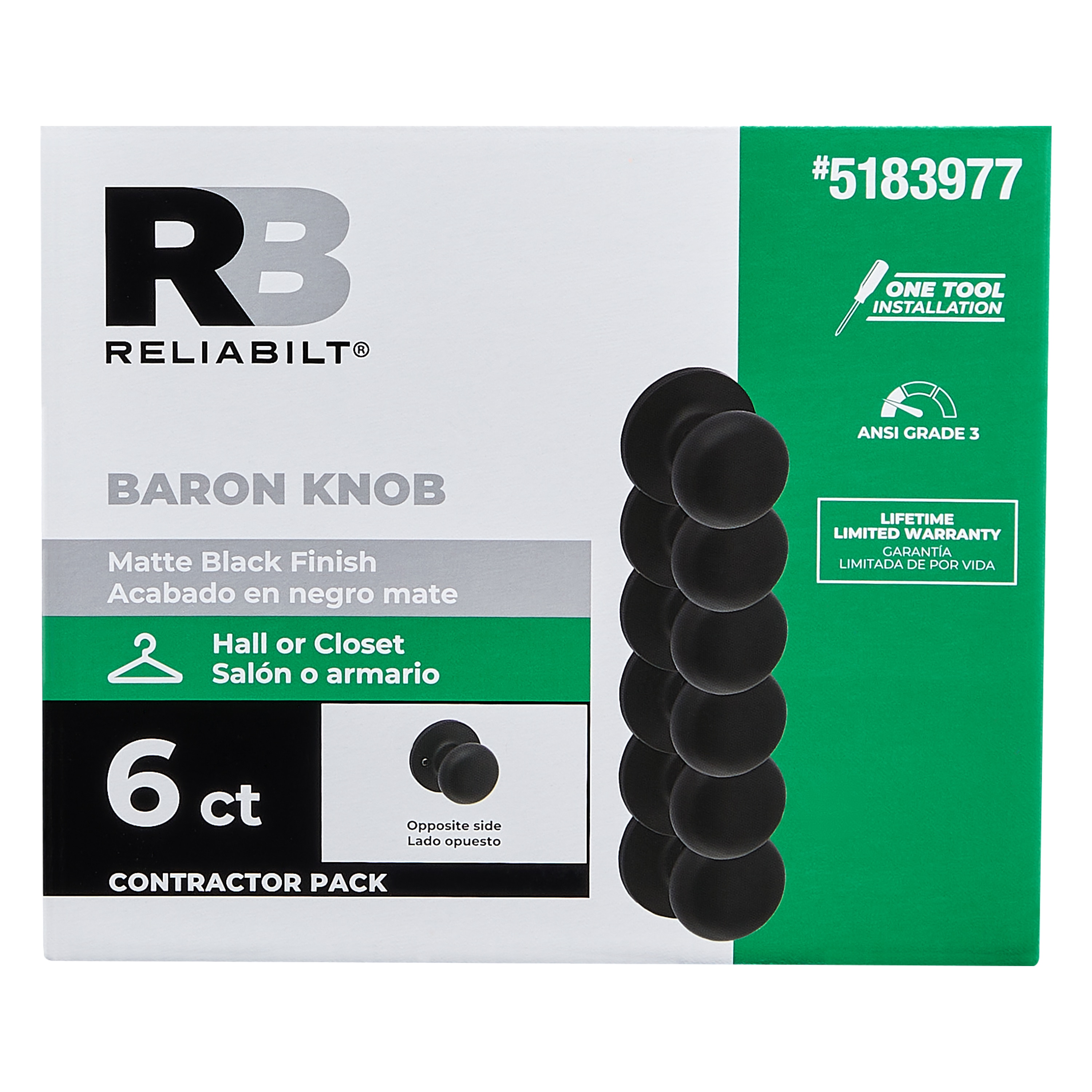RELIABILT Baron Matte Black Interior Hall/Closet Passage Door Knob ...