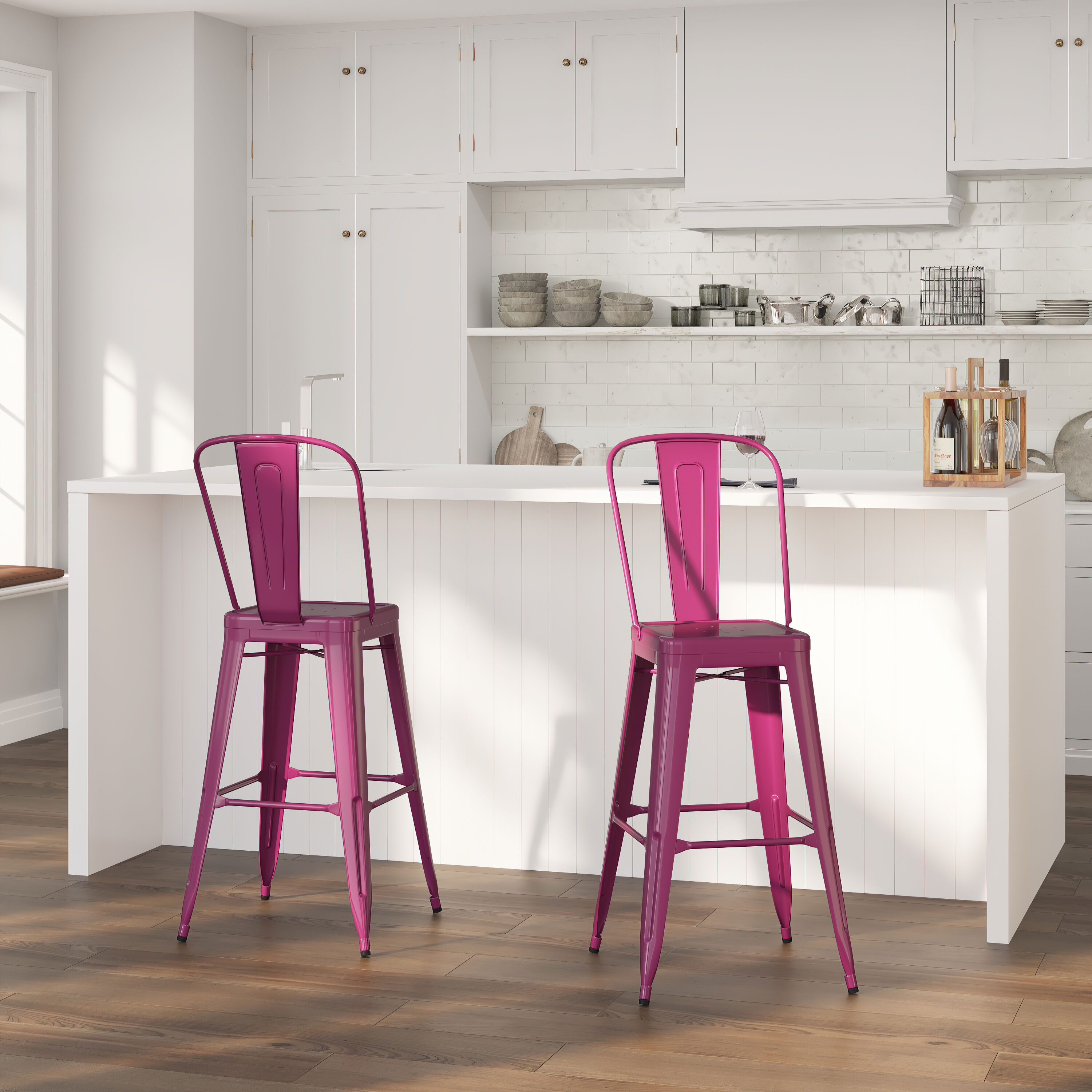 Merrick Lane Stella 30-in Metal Indoor-Outdoor Barstool with Vertical ...