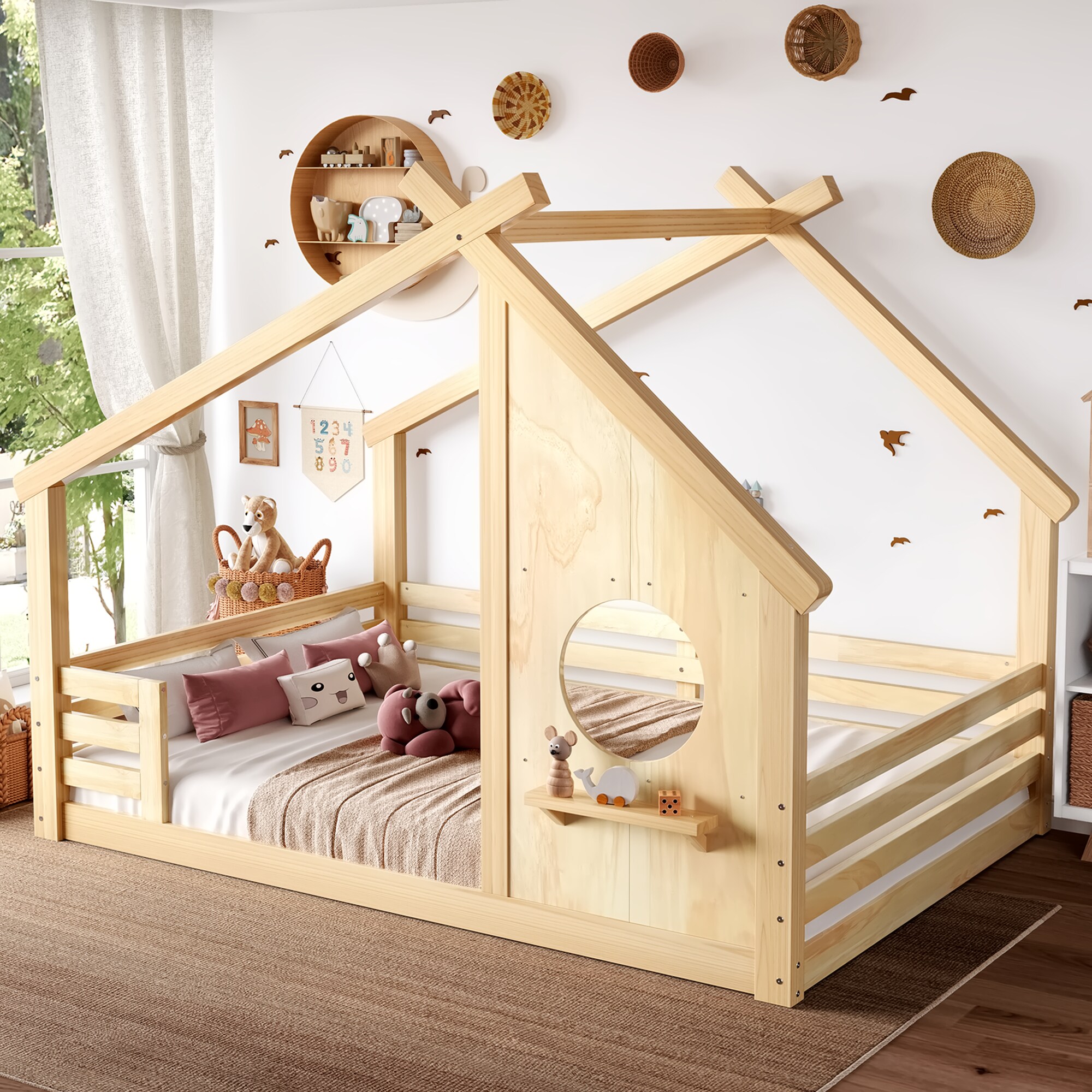 Hrinhom Twin Natural Wood Platform Bed with Headboard in the Beds ...