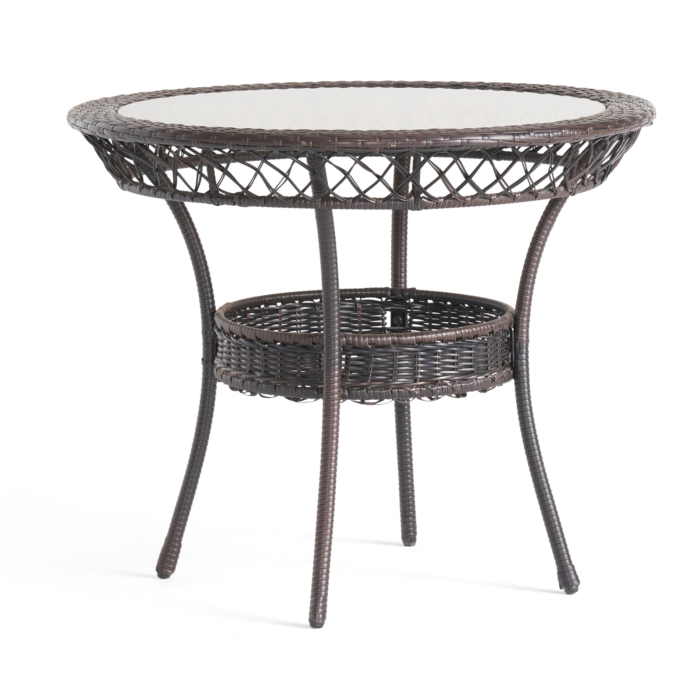 Hrinhom 34-in Round Wicker Outdoor Coffee Table 34-in W x 34-in L in ...